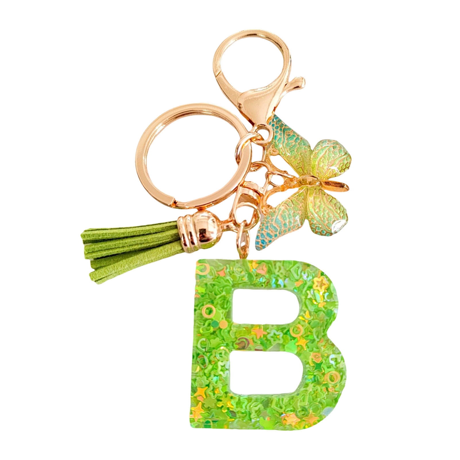 Grofry 2 Pcs Initial Letter Keychains Green Butterfly Pendant Keychain ...