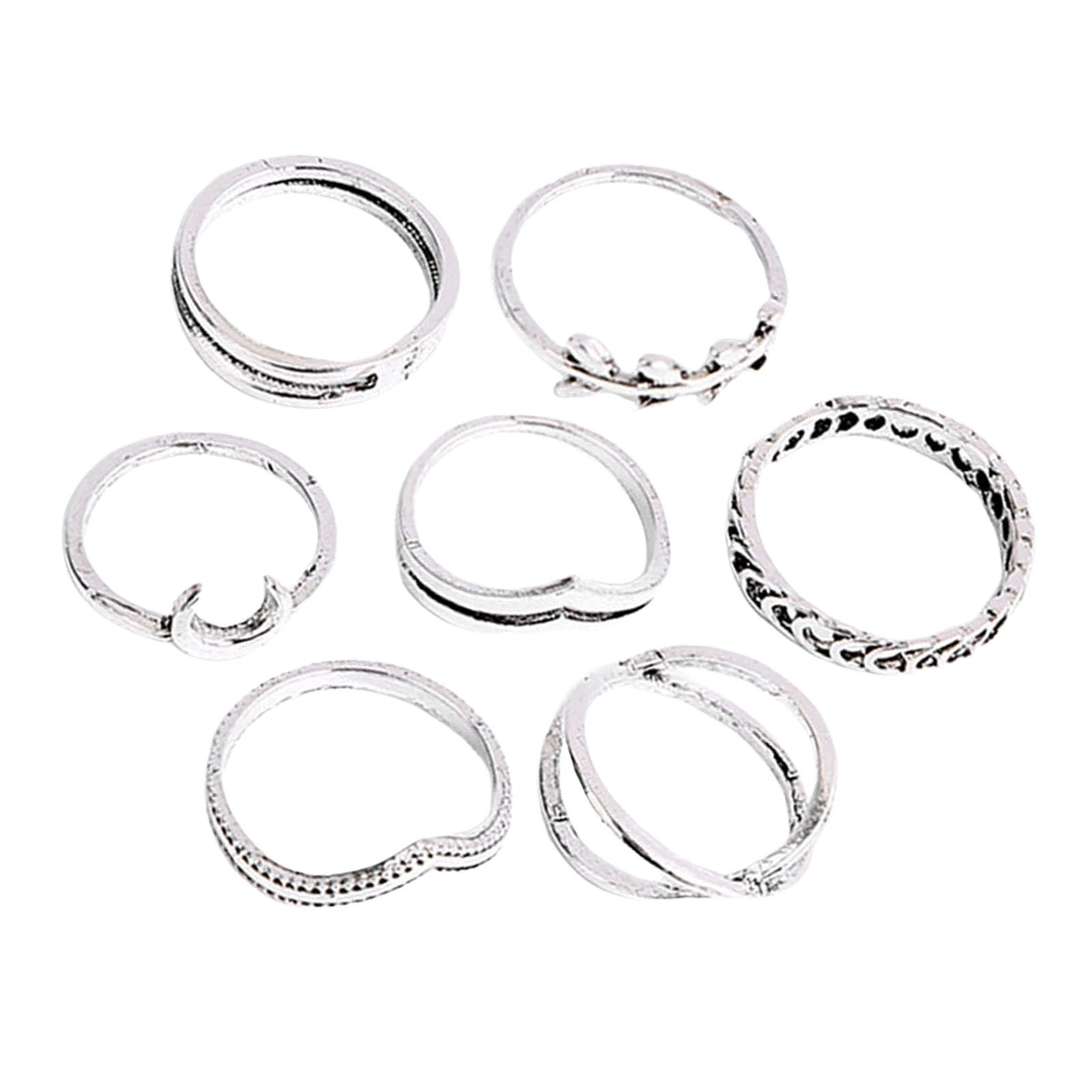 Grofry 7 Pcs Knuckle Rings for Women Teen Gold Twist Moon Leaf Double ...