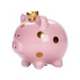 Grofry Ceramic Crown Pig Piggy Bank Golden Dot Cartoon Pig Coin Money ...