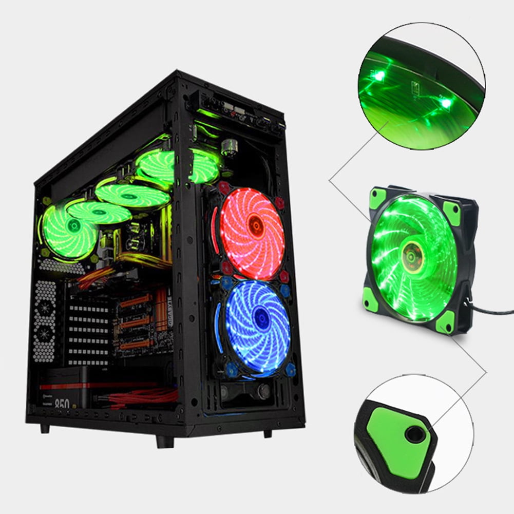 Grofry Computer Cooling Fan,12x12cm 12V 15 LED Ultra Silent Computer PC ...