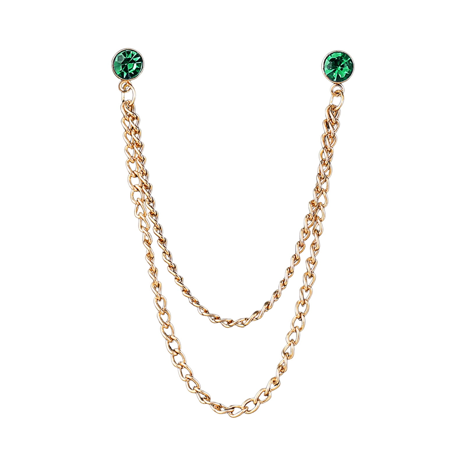 Grofry Men Suit Pin Rhinestone Decor Double Chains Anti-slip Dress-up ...