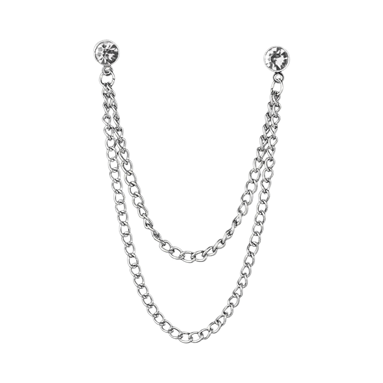 Grofry Men Suit Pin Rhinestone Decor Double Chains Anti-slip Dress-up ...