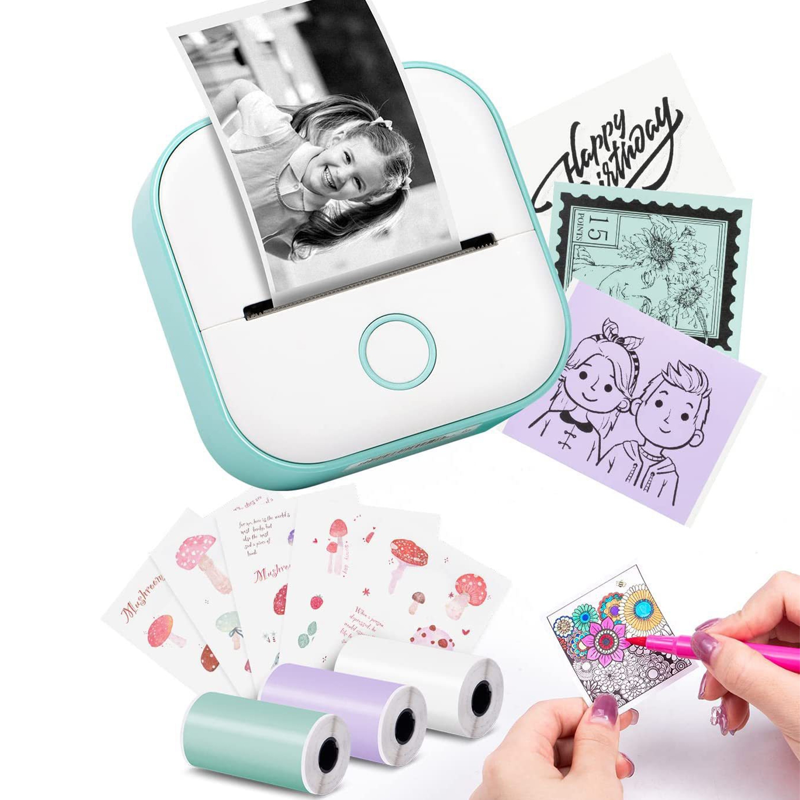 Grofry Mini Mobile Printer Mini Pocket Printer Fast Wireless Portable ...