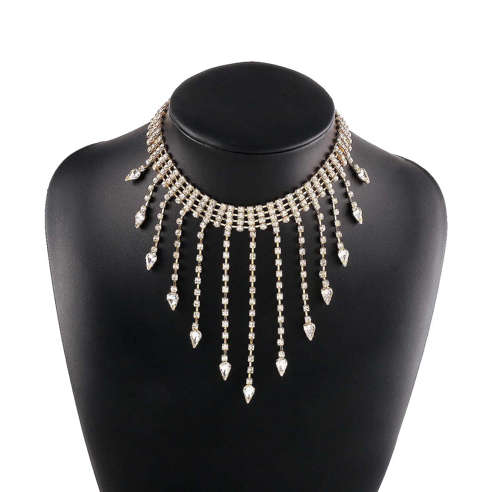 Grofry Women Necklace Prom Party Rhinestone Necklace Symmetric Hollow ...