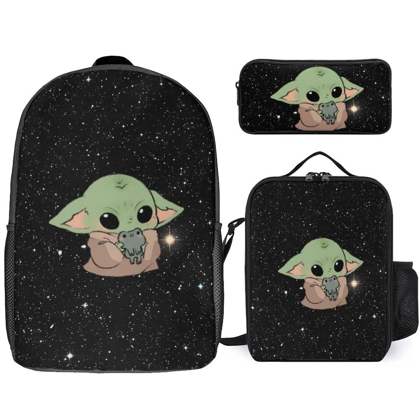 Grogu Anime Print School Bag 3 Pcs Set, Backpack, Lunch Bag, Pencil ...