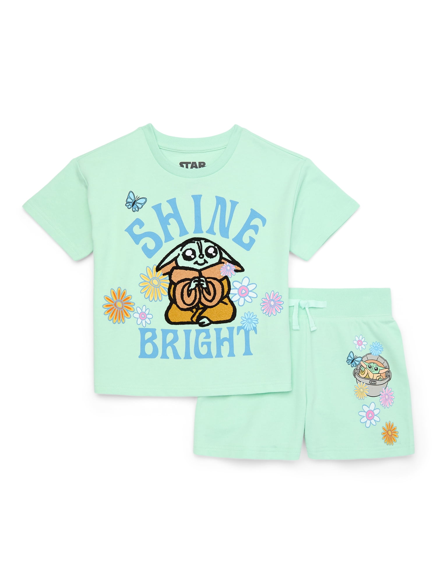 Grogu Girls Tee with Short Sleeves and Shorts Set, 2-Piece, Sizes 4-16 ...