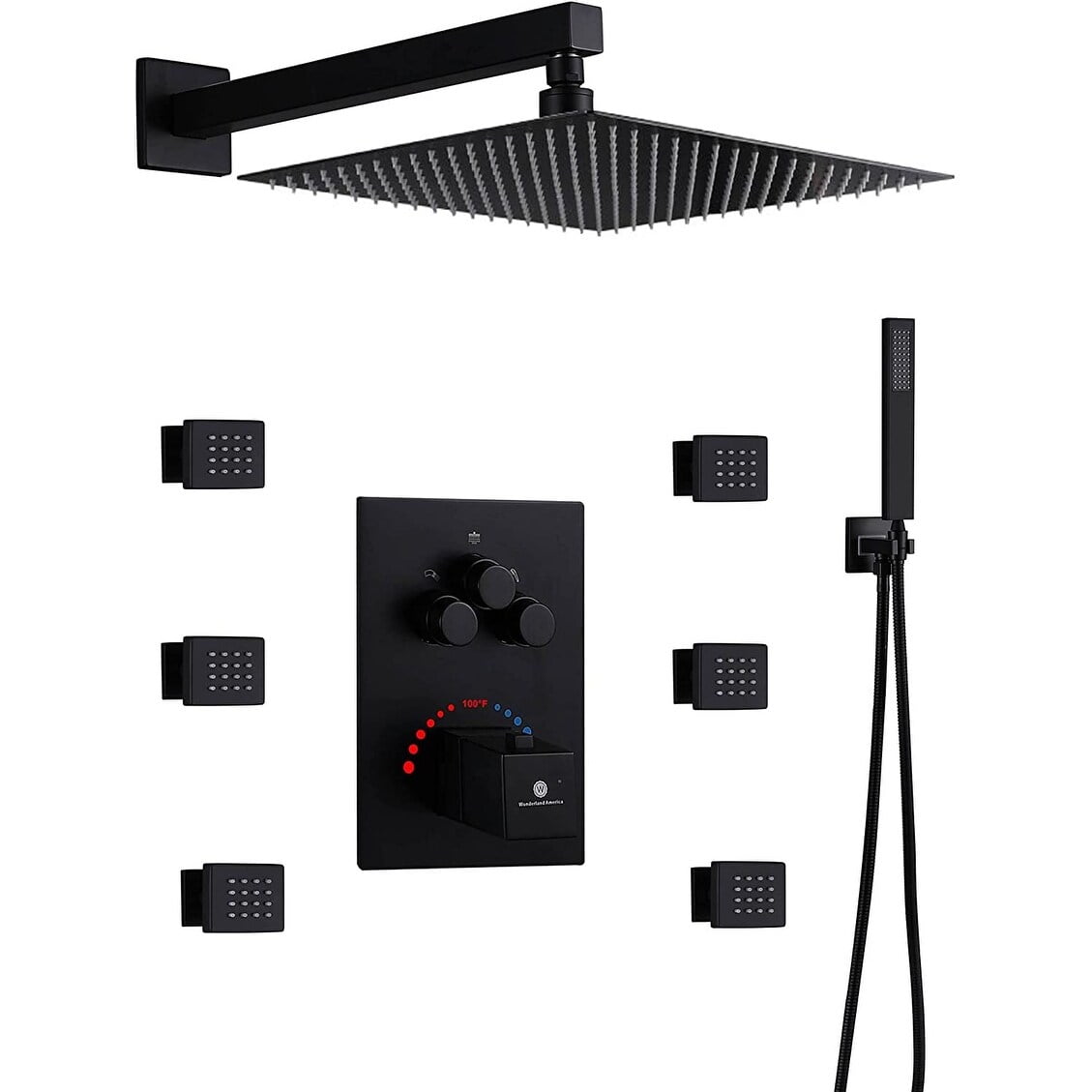 Grolta 12" In Wall Rainfall 3 Way Thermostatic Faucet Shower System w ...