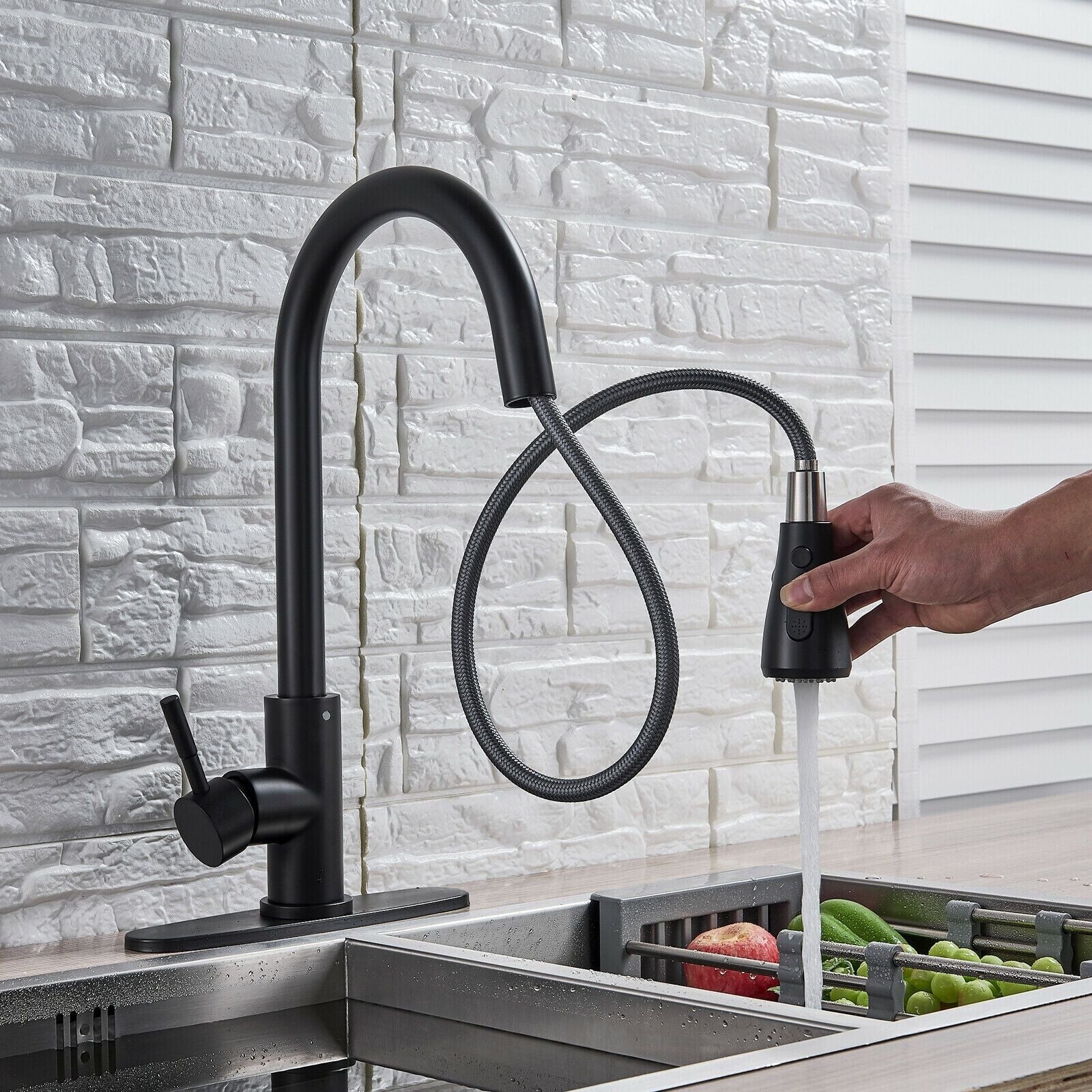 Grolta Matte Black Pull Out Spray Kitchen Sink Faucet Commercial Swivel ...