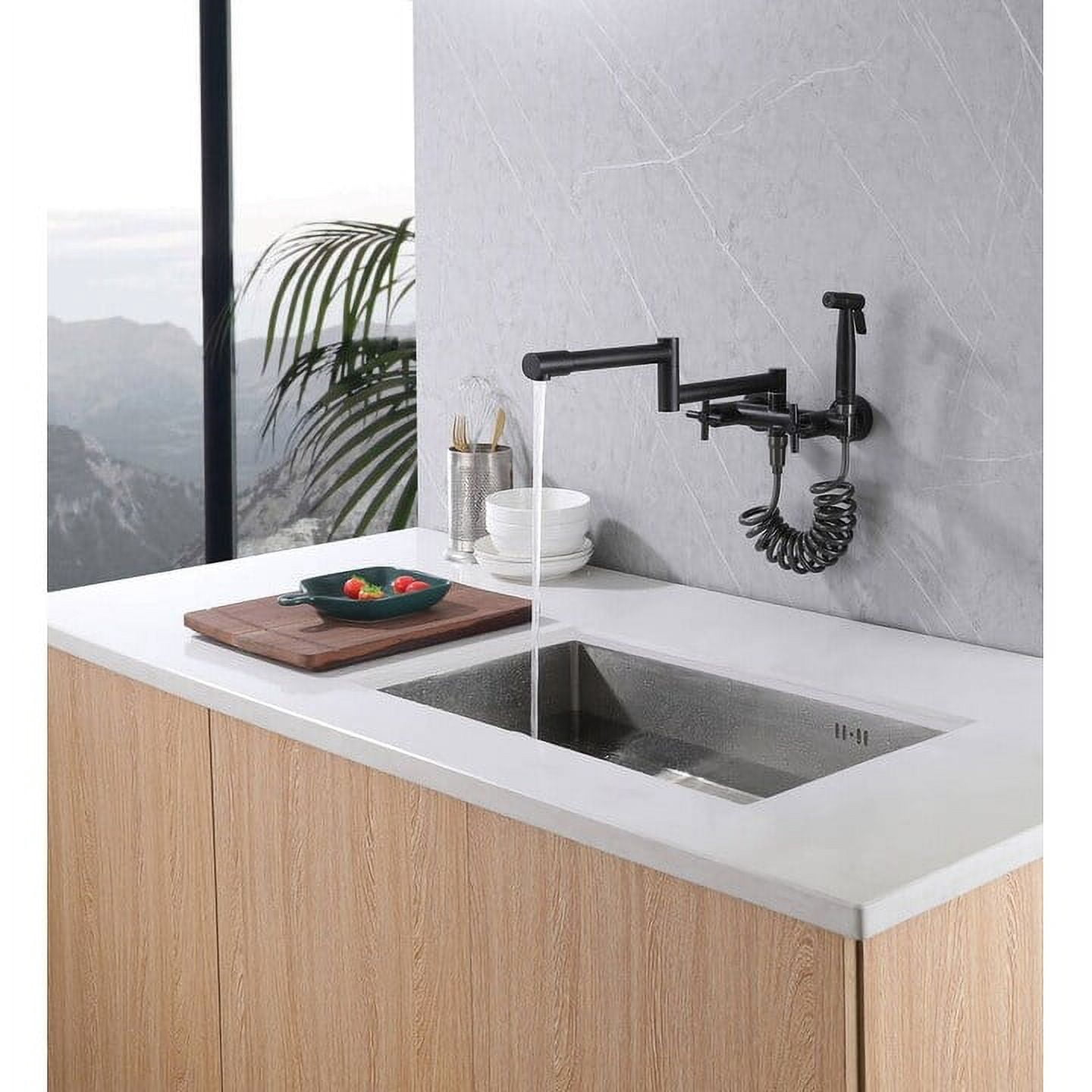 Grolta Matte black Pot Filler Faucet Folding Stretchable Brass Hot & Cold Kitchen Faucet Wall ...