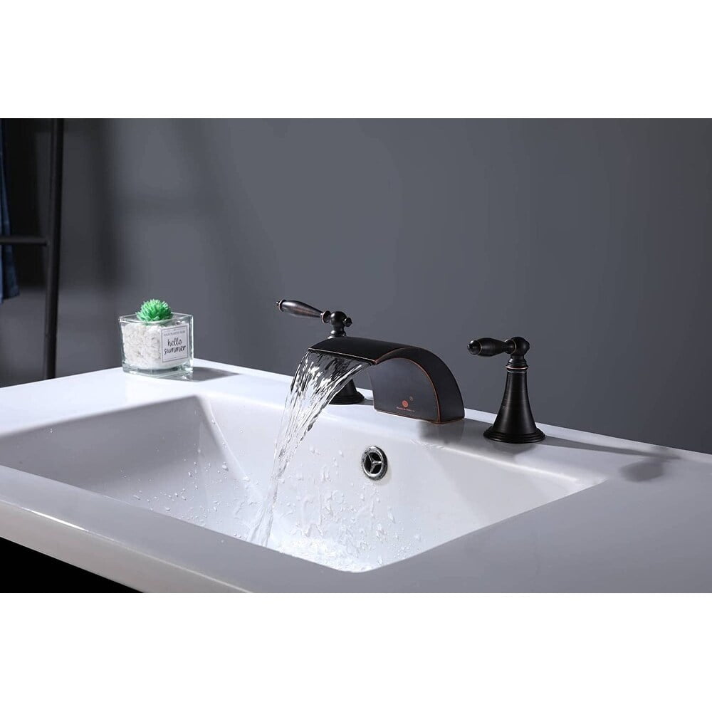Grolta Oil Rubbed Bronze Waterfall Three Holes Two Handles Bathroom ...