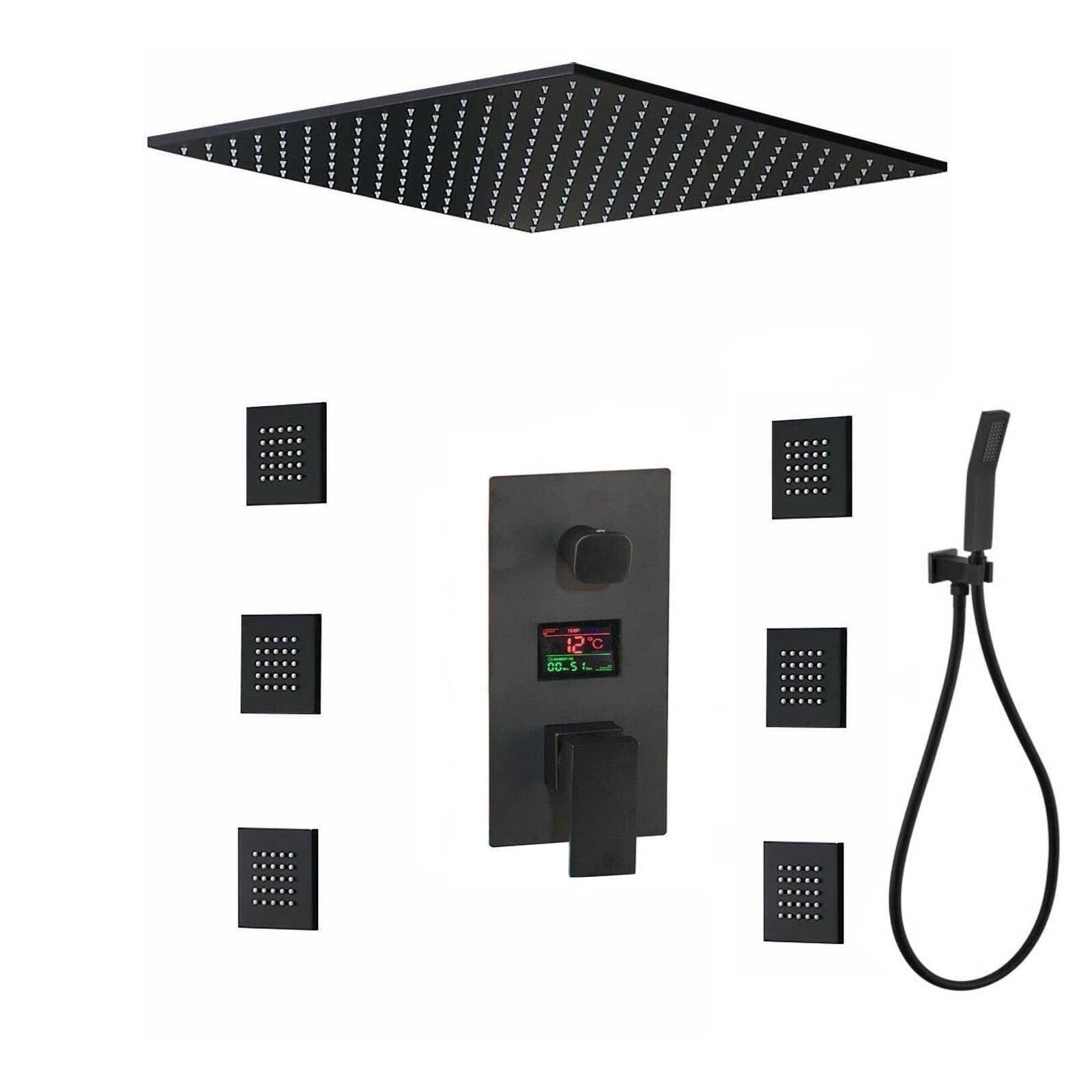 Grolta matte black ceiling mounted 20 inch s rain head 3 way digital ...