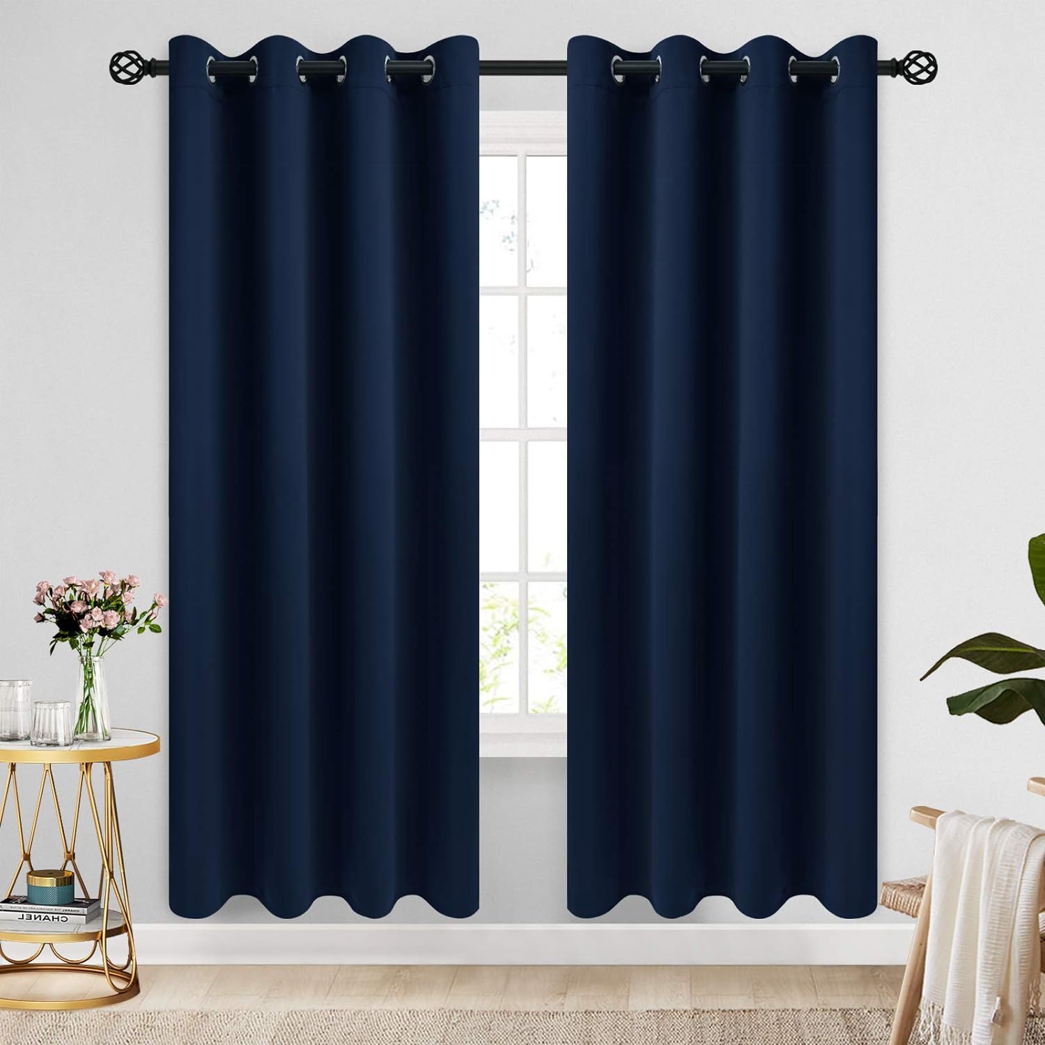 Grommet Blackout Room Darkening Navy Blue Curtains 72 inch Length 2 ...