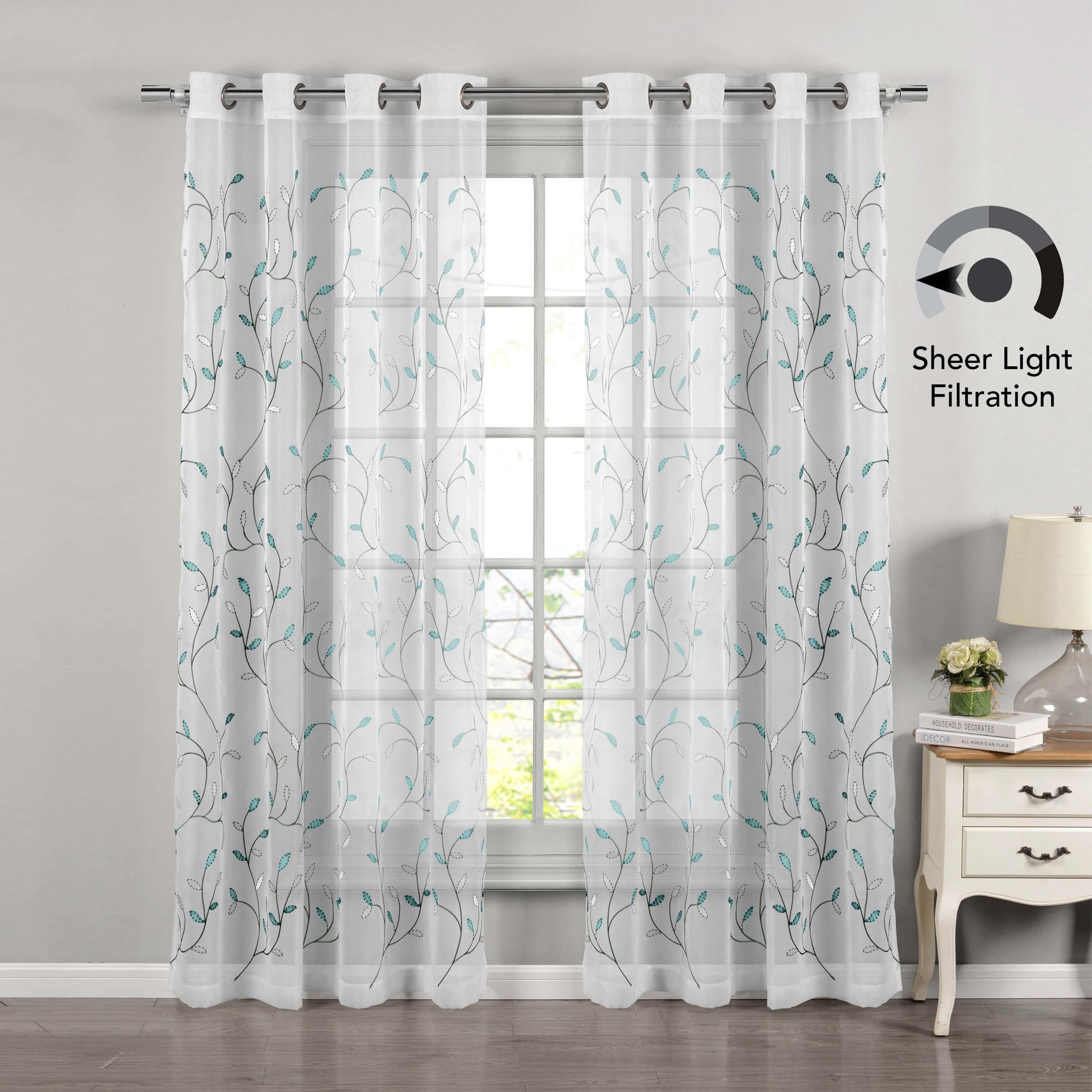 Embroidered Sheer Grommet Curtain Panel - 54 x 96 - Walmart.com