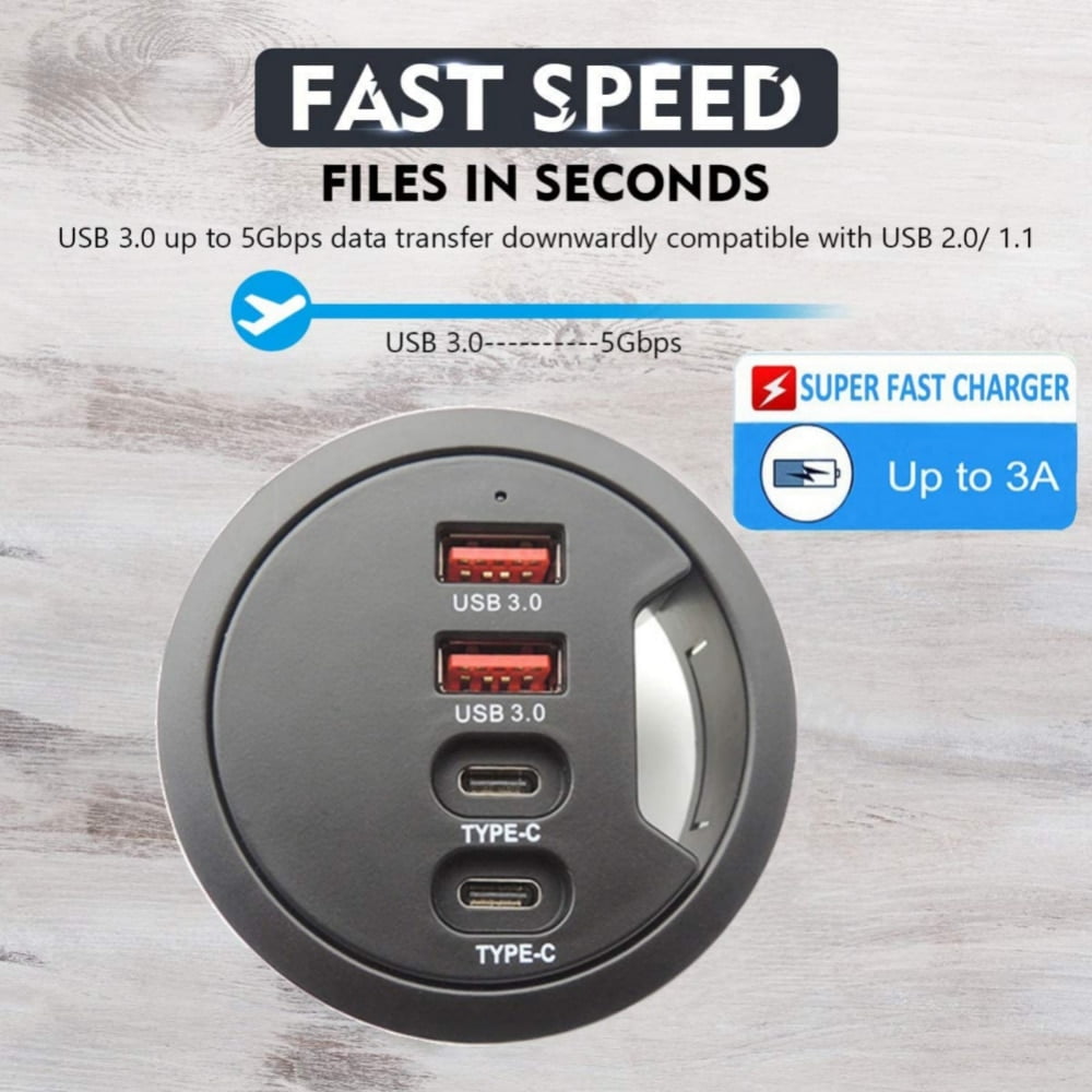 Grommet Desk-Fit USB 3.0 Hub 2 Port Type A&2 Port Type C, Compatible ...