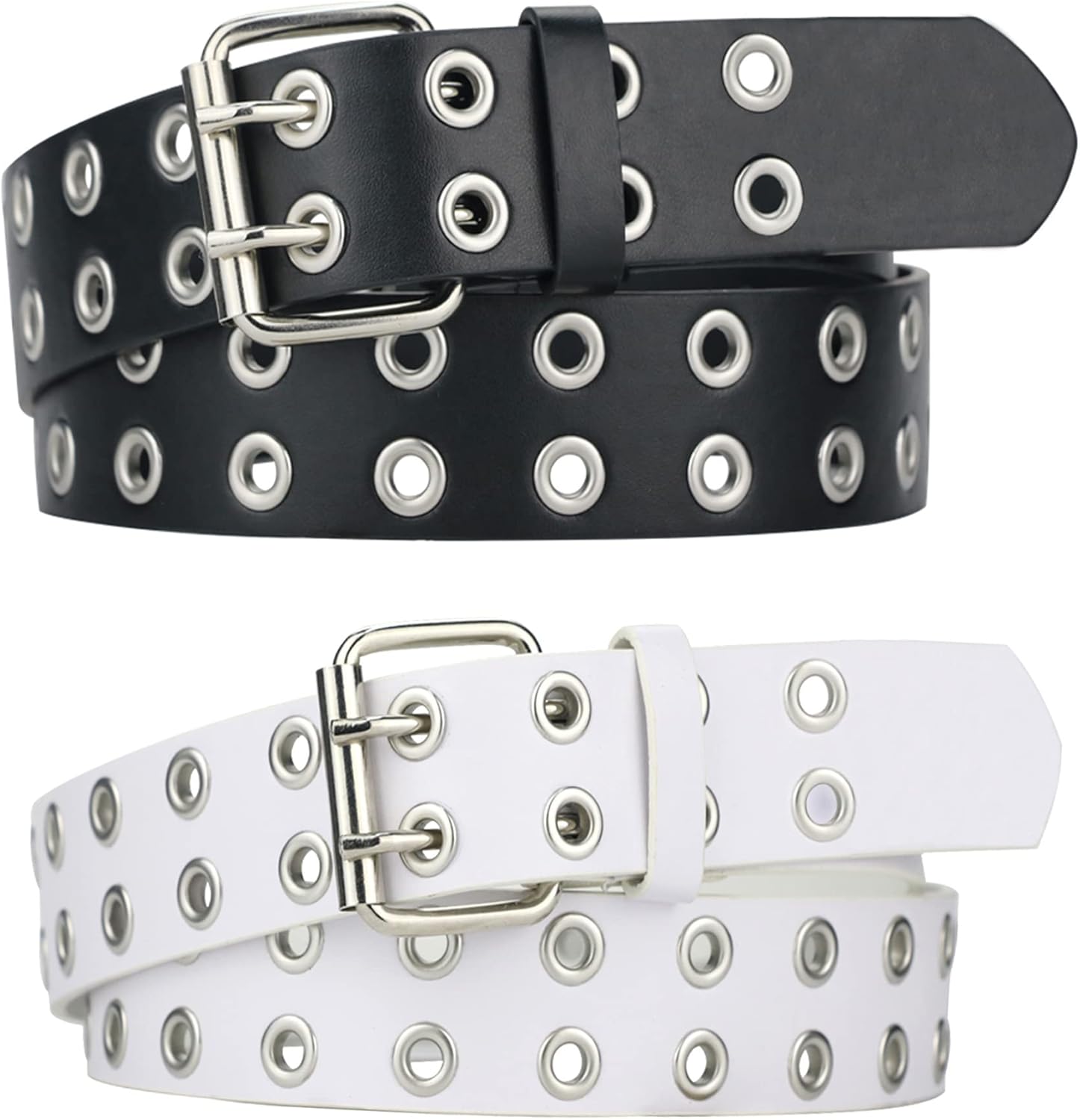 Grommet Leather Belts for Women, Black Belt Women Men with Double Holes ...