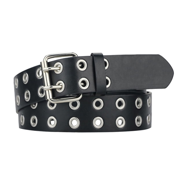 Grommet Leather Belts for Women, Cute Black Belt with Buckle, Studded ...