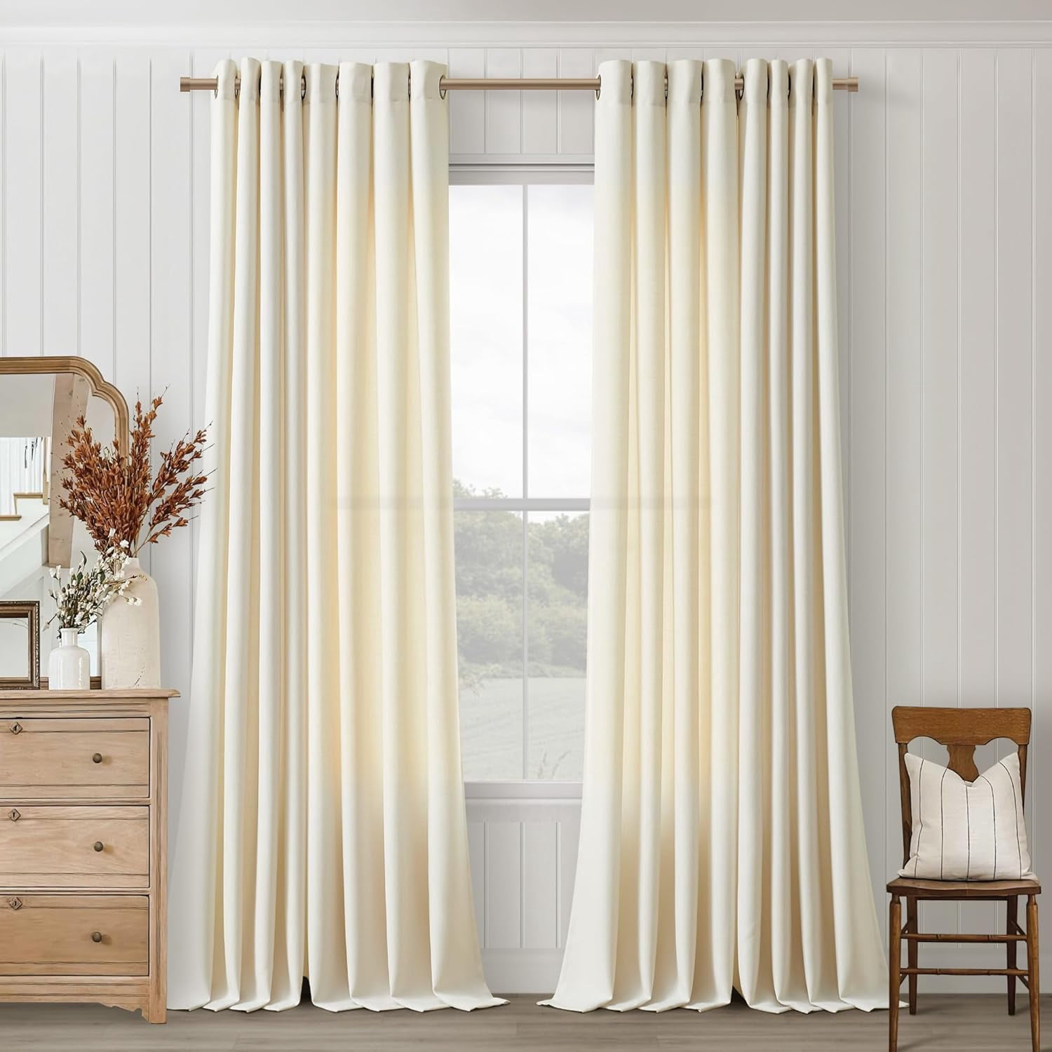 Grommet Linen Curtains 96 Inches Long 2 Panels Set for Living Room ...