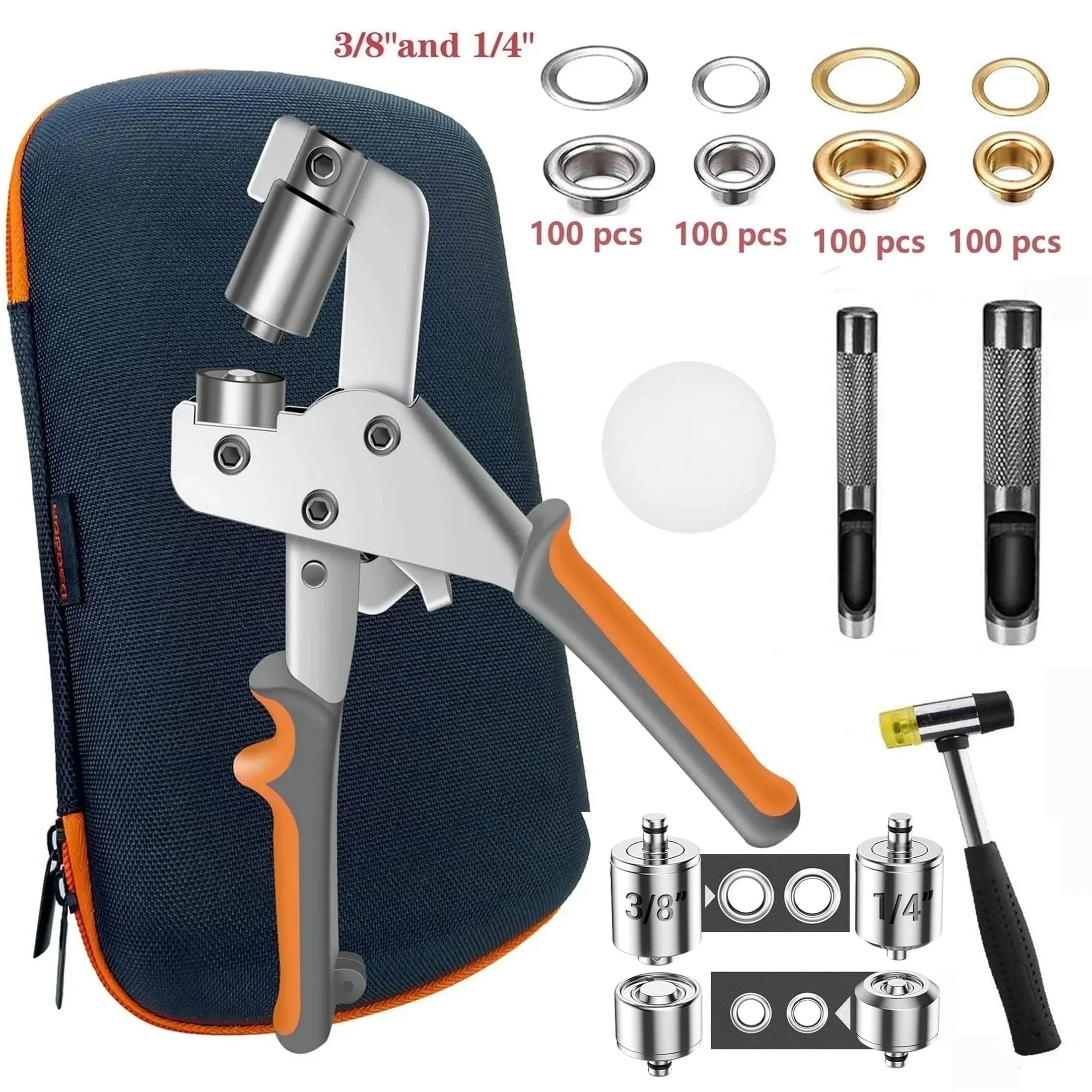 Grommet Tool Kit, with Bag 3/8 and 1/4 Tarp Grommet for Fabrics Vinyl ...