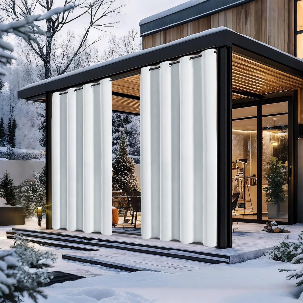 Grommet‑Top Outdoor Waterproof Thermal‑Insulated Curtains, Solid Light ...