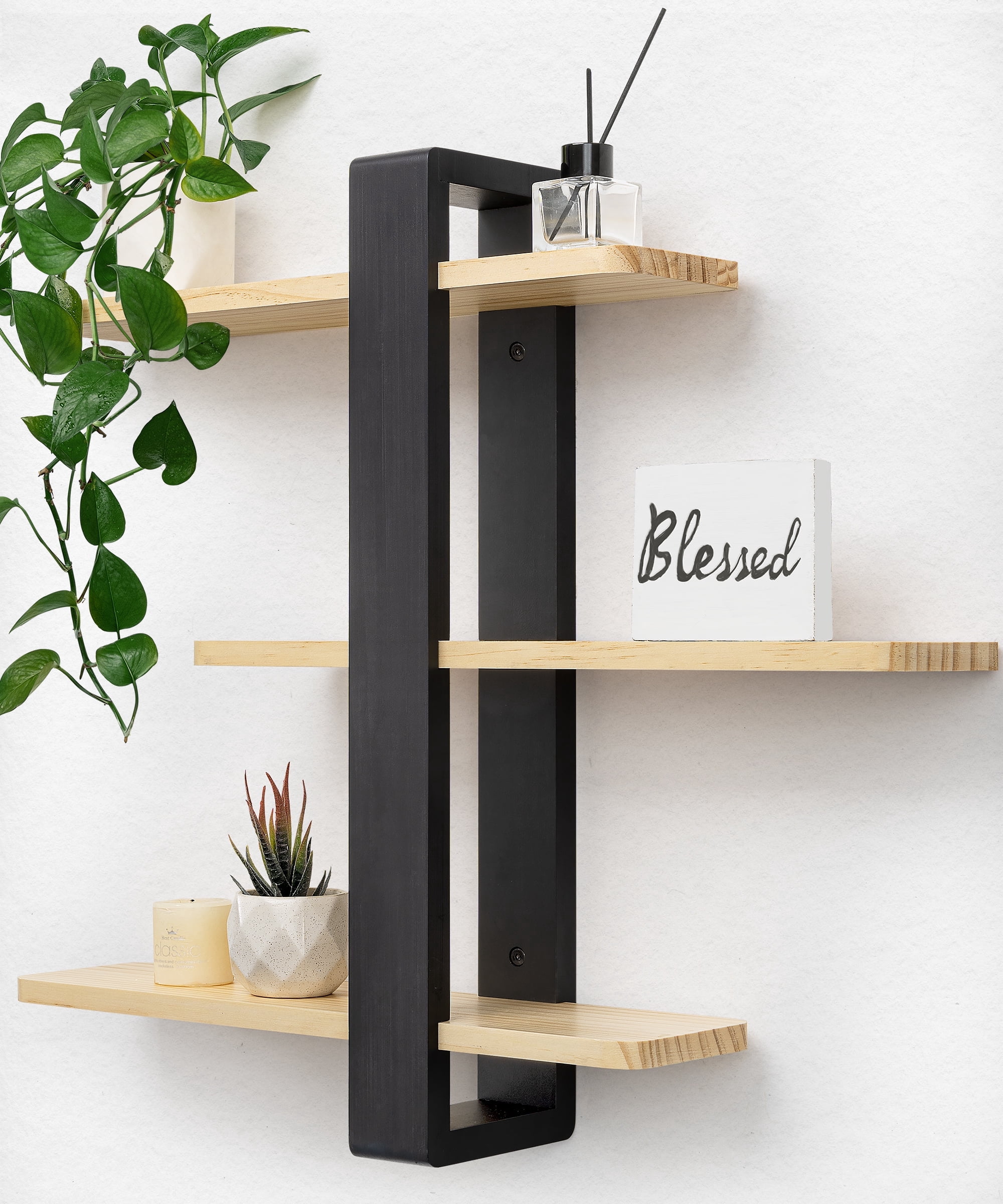 Gronda Adjustable Floating Shelves for Wall 3 Tier Wood Storage Shelf ...