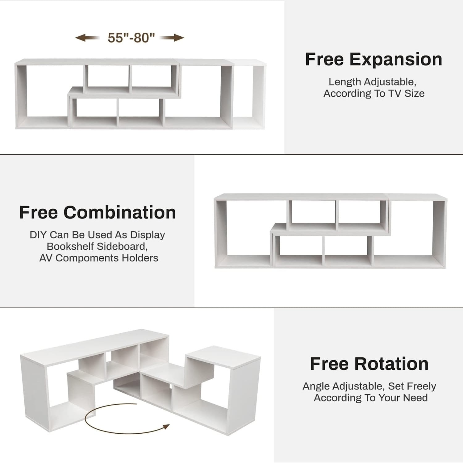 Grondin 2-Piece L Shaped TV Stand, Multi-Functional Free Combination ...