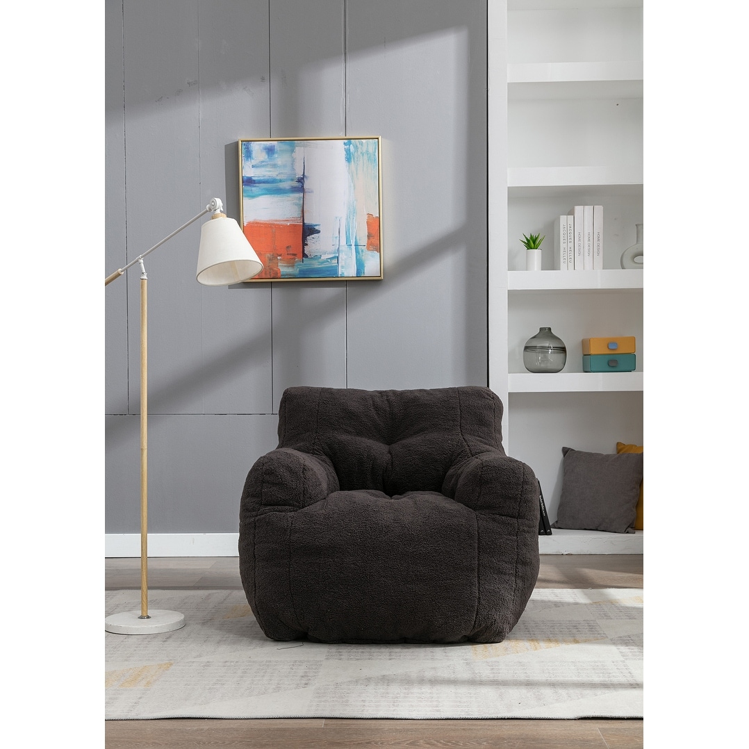 Grondin Mid-Century Modern Faux Fur Fabric Upholstery Bean Bag Chair ...