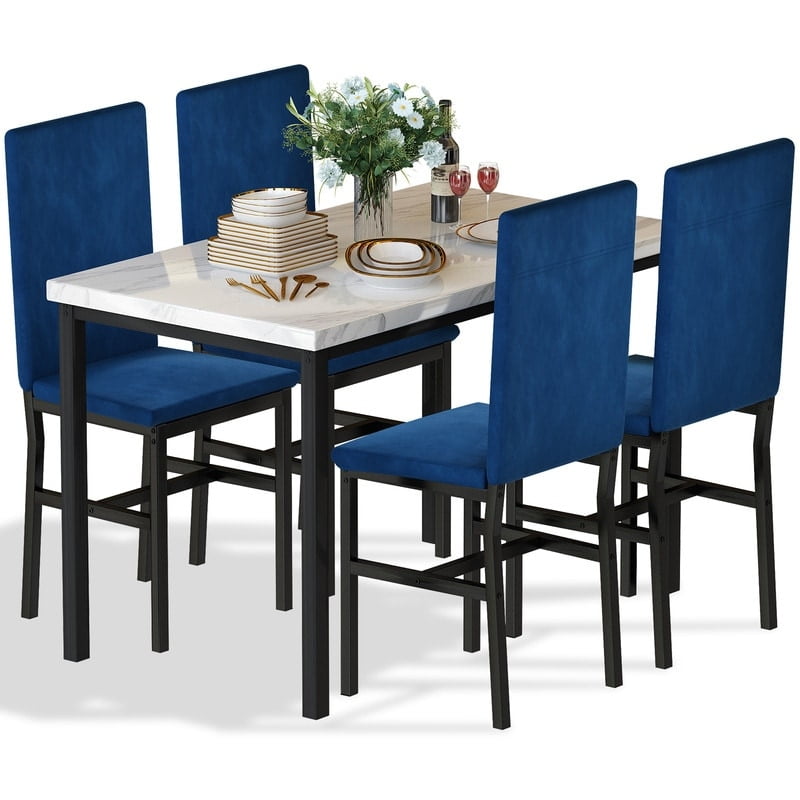 Grondin Modern Style Faux Marble Top 5-Piece Casual Dining Set with 4 ...