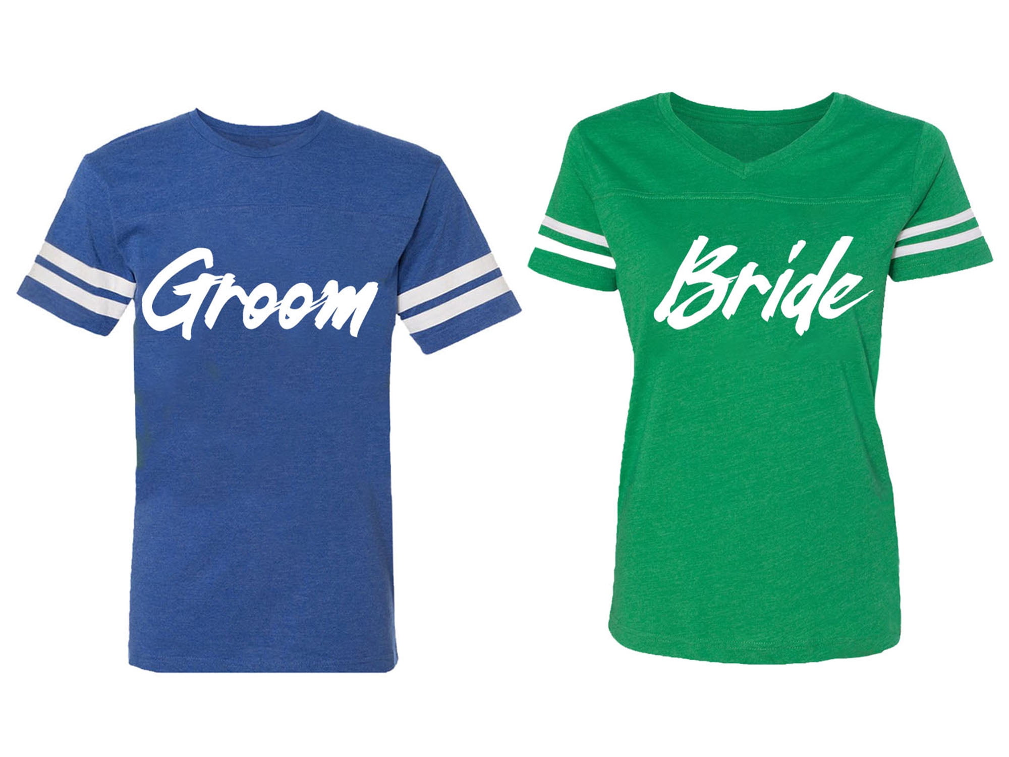 Groom Bride Matching Couple Cotton Jerseys (Men Royal / Women Green ...