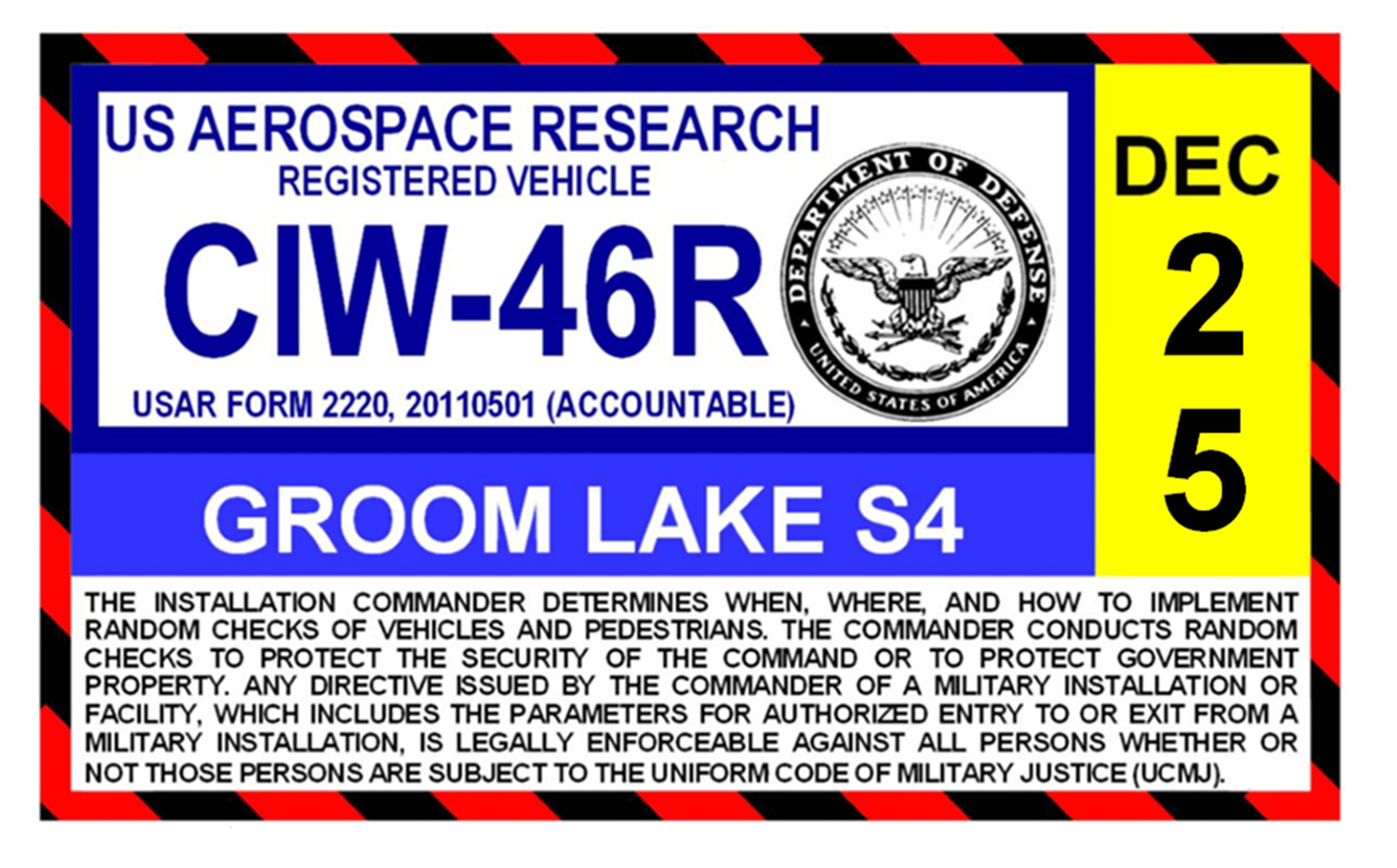Groom Lake AFB Area S4 Parking Decal (Area 51) UFO Top Secret Base ...