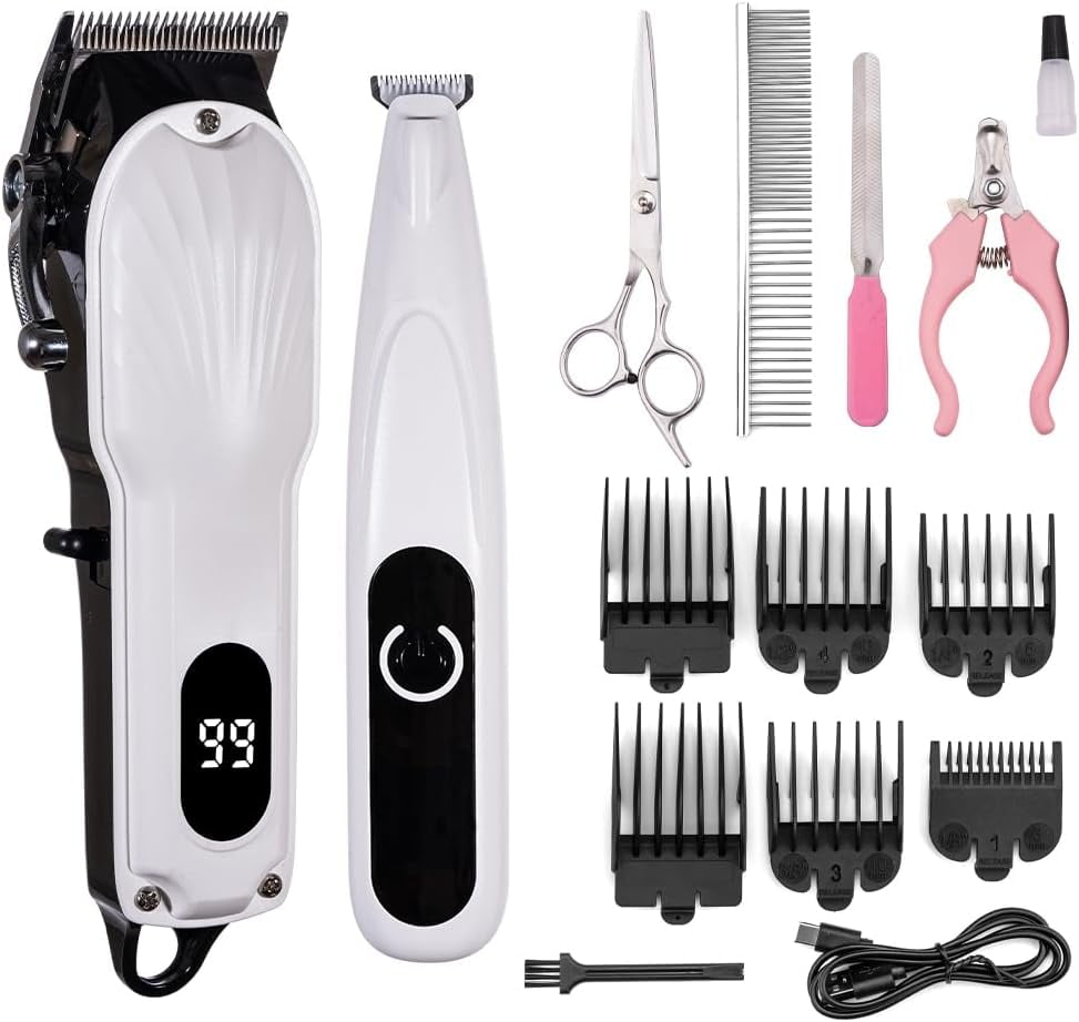 Grooming Kit and Paw Trimmer for Cat Dog 2 in 1 Cordless Hair Clippers ...