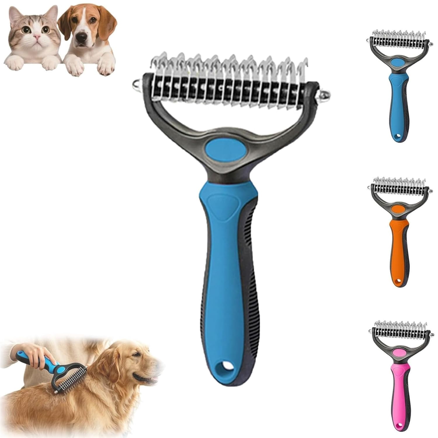 Grooming Tool, Double Teeth Coat Dual-Sided Professional Tools, Non ...