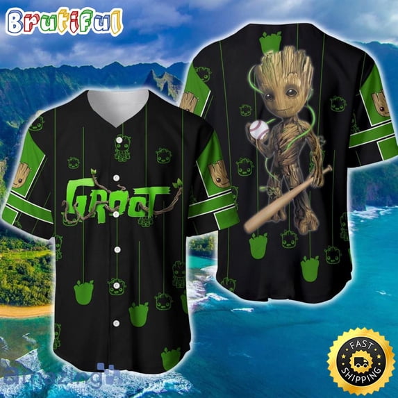 Groot Black Green Patterns Disney Baseball Jersey Shirt - Hot Sale 2026 ...