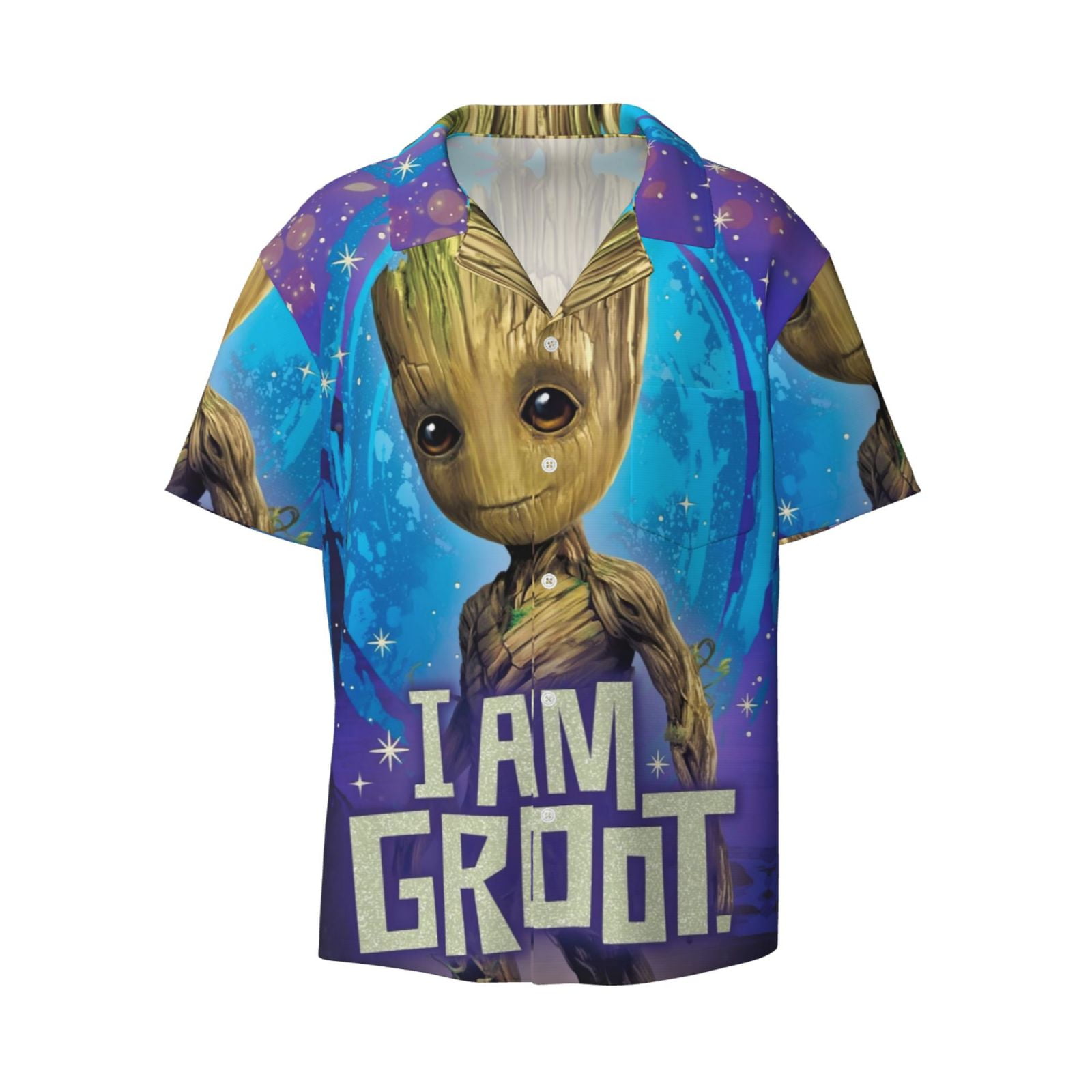 Groot Men's Cuban Guayabera Shirt Short Sleeve Button Down Beach Shirts Casual Summer Print ...