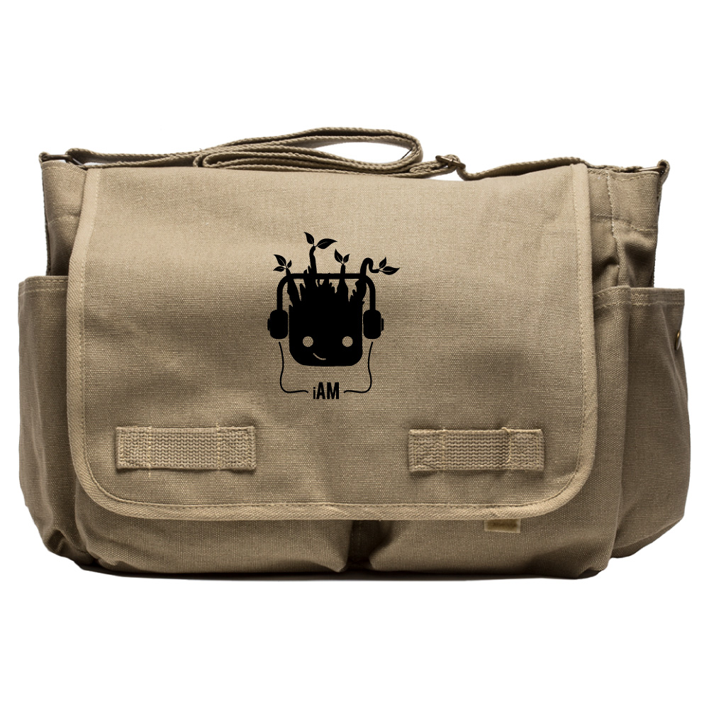 Groot with Headphones Heavyweight Canvas Messenger Shoulder Bag, Khaki ...