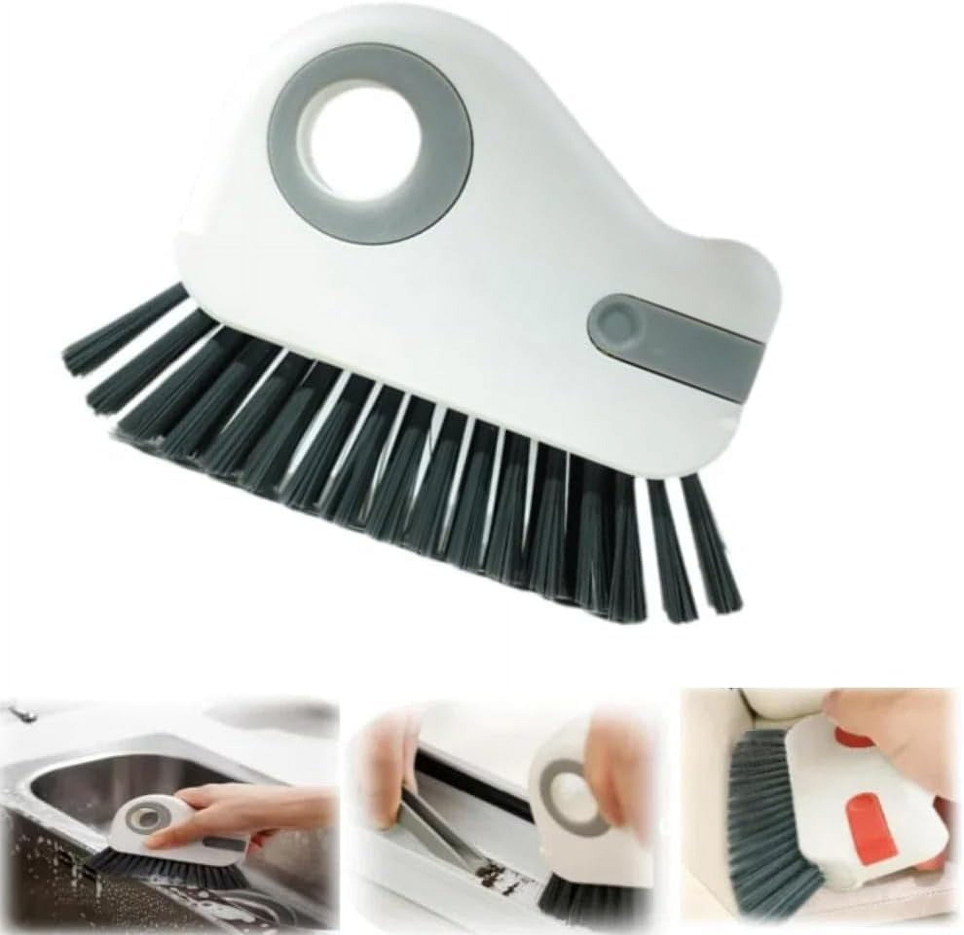 Groove 2 in 1 Multifunction Hard Bristle Cleaning Brush with Hidden Scraper for Sliding Door ...
