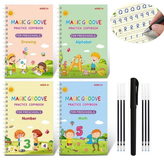 "Bexikou Reusable Grooved Handwriting Practice Copybooks, 4-Book Set ...
