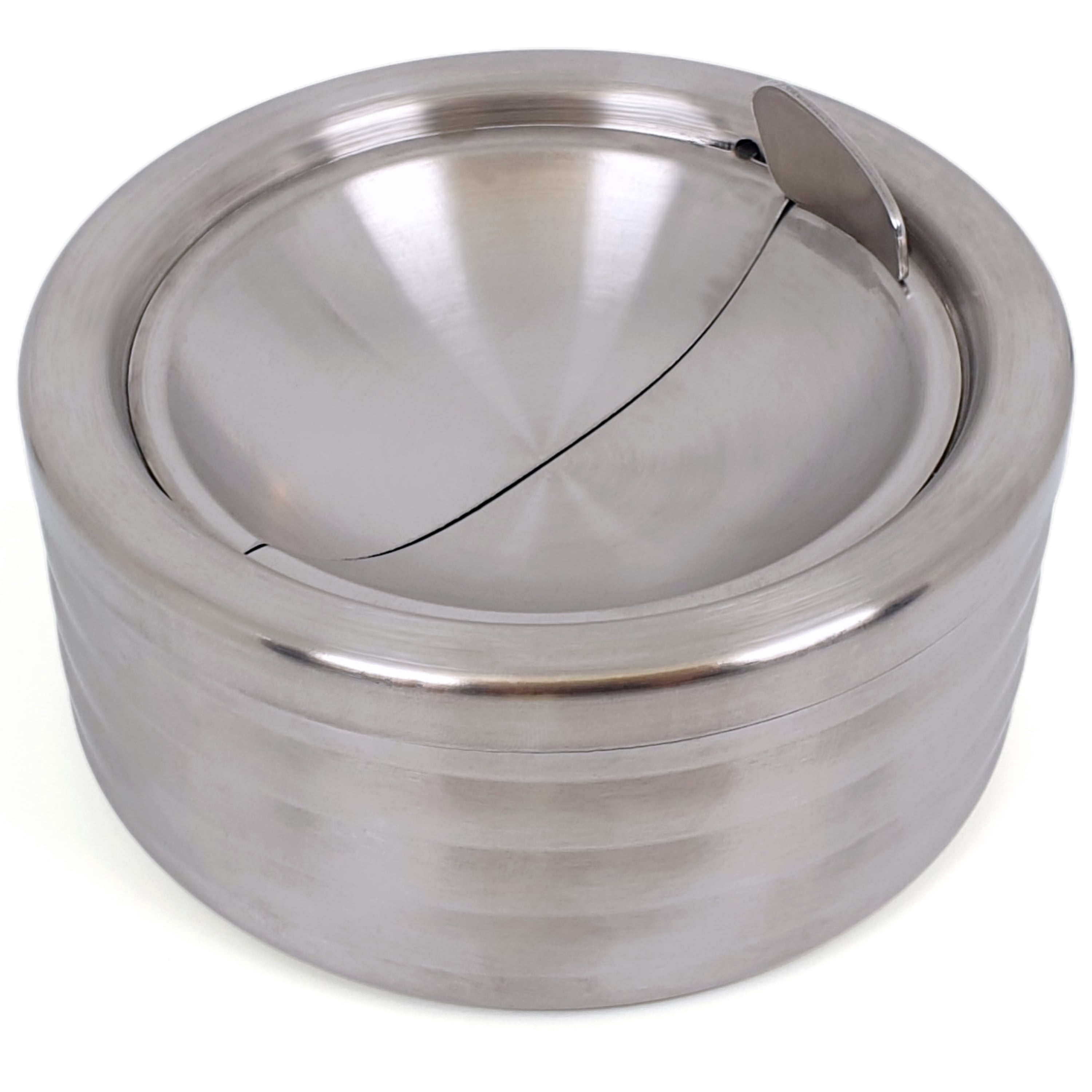 Grooved Silver Stainless Steel Classic Metal Ashtray with a Lid cover ...