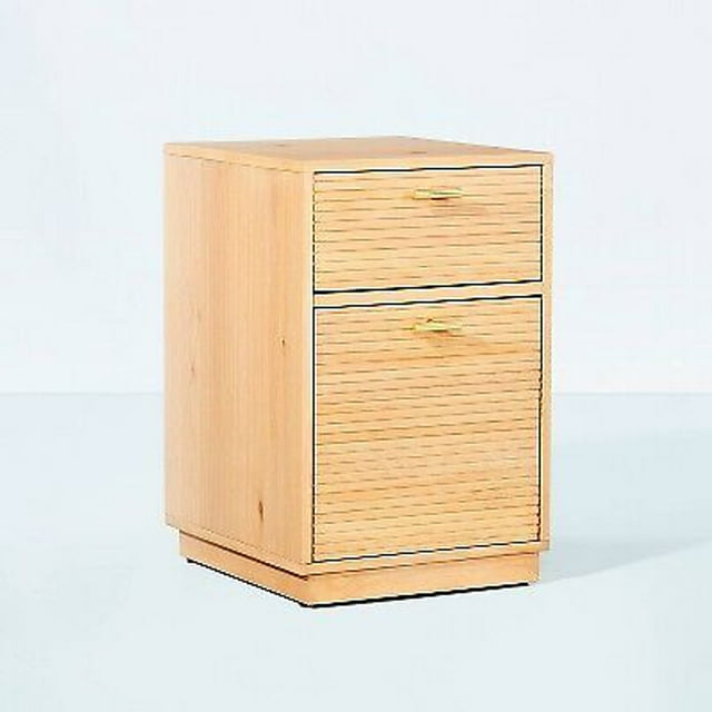 Grooved Wood 2-Drawer Vertical Filing Cabinet in Natural with Metal ...