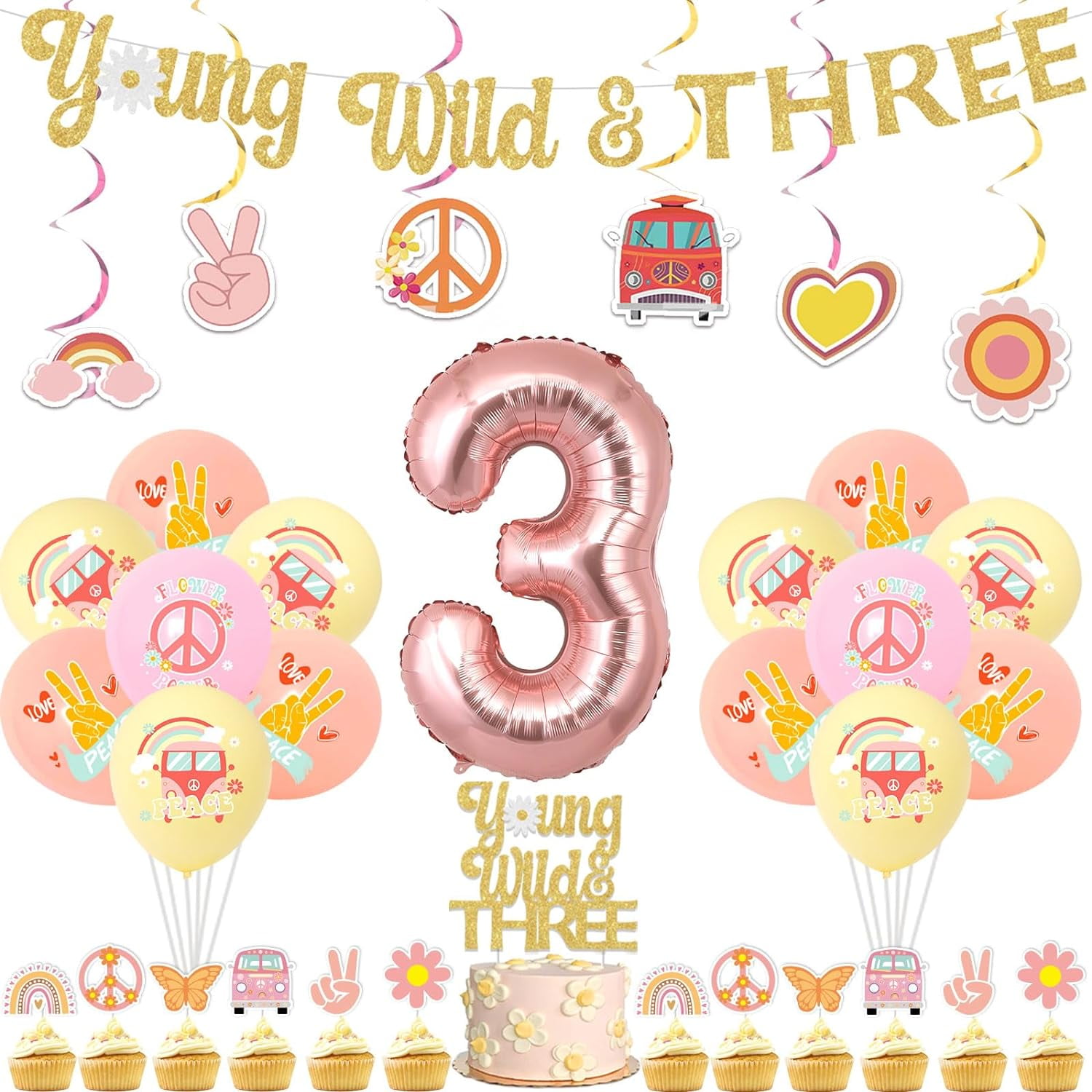 Groovy 3rd Birthday Decorations Young Wild and Three Banner Groovy ...