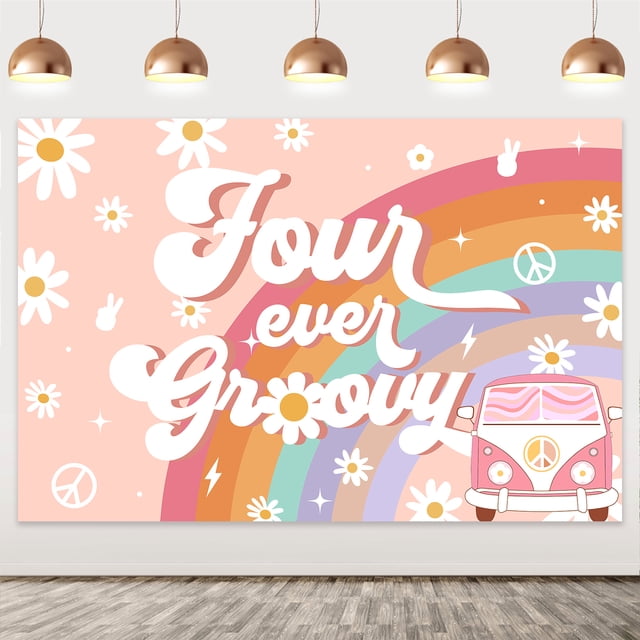 Groovy 4th Birthday Decorations, Four Ever Groovy Party Decorations ...