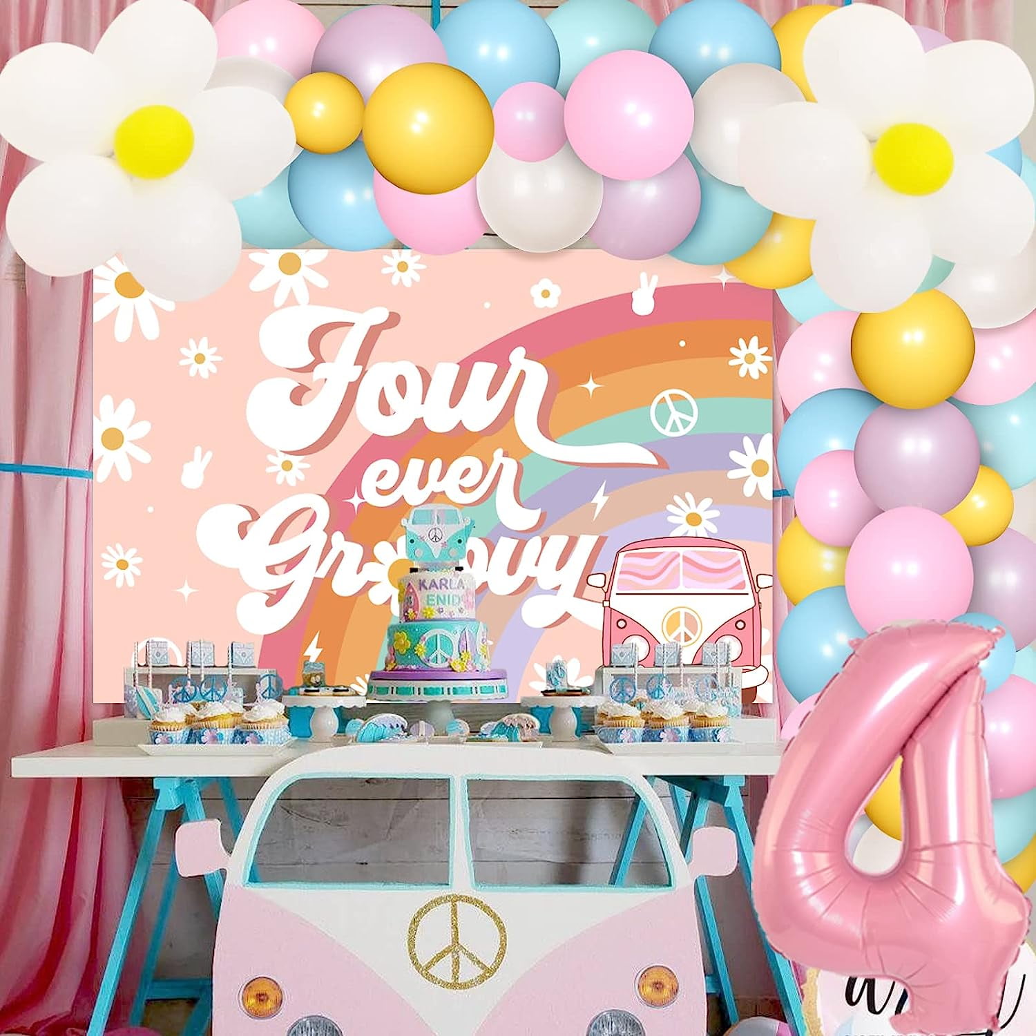 Groovy 4th Birthday Decorations, Four Ever Groovy Party Decorations ...