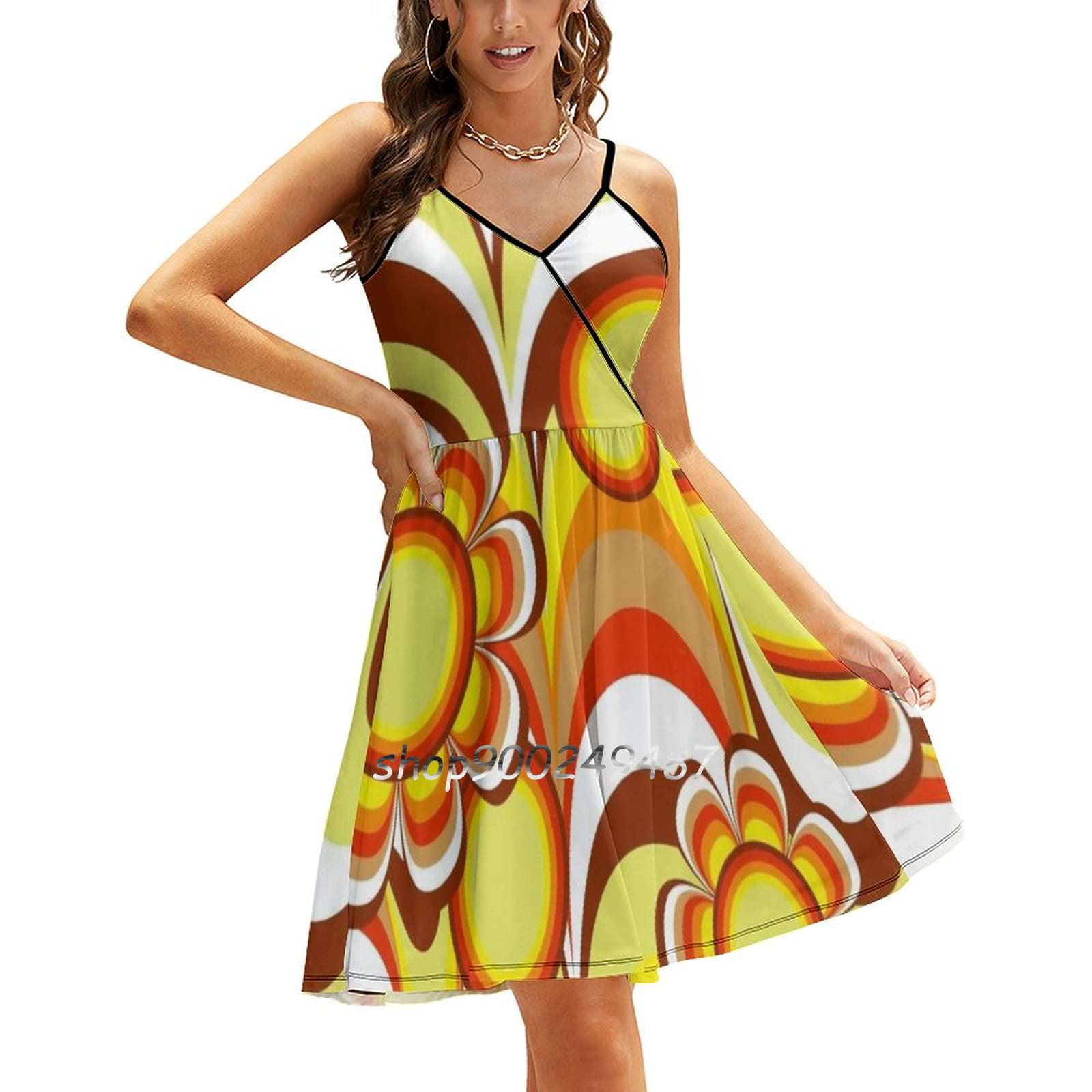 Groovy 60S Psychedelic Flower Square Neck Dress Cute Loose Print Dresses Elegant Beach Party ...