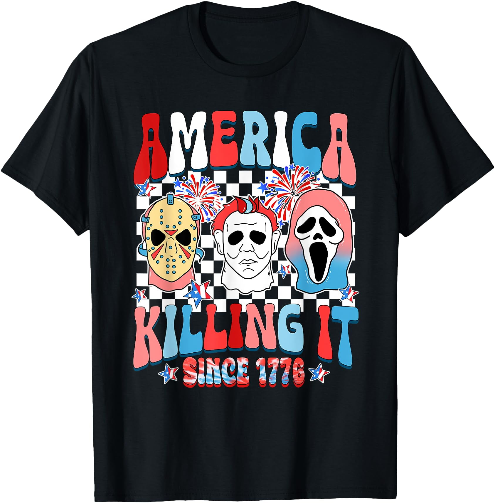 Groovy America Killing IT Since 1776 Horror 4th Of July USA T-Shirt ...