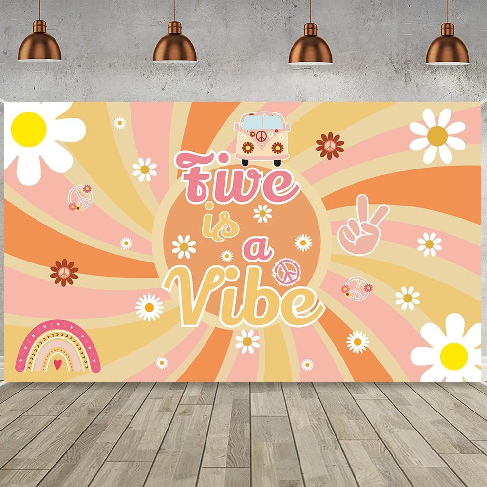 Groovy Birthday Backdrop Banner,Five is A Vibe Birthday Backdrop Retro Hippie Boho Girl Birthday ...