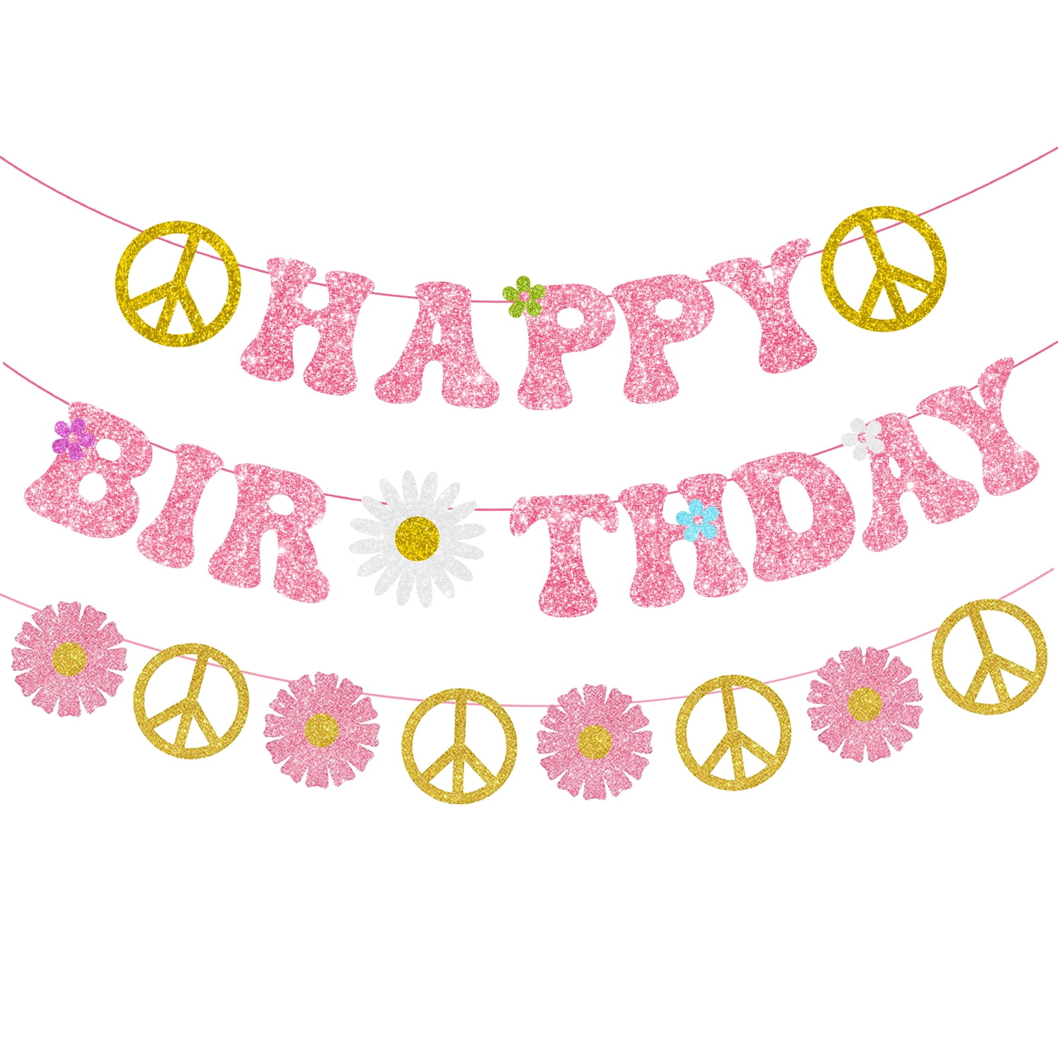 Groovy Birthday Party Decorations, Hippie Boho Happy Birthday Banner ...
