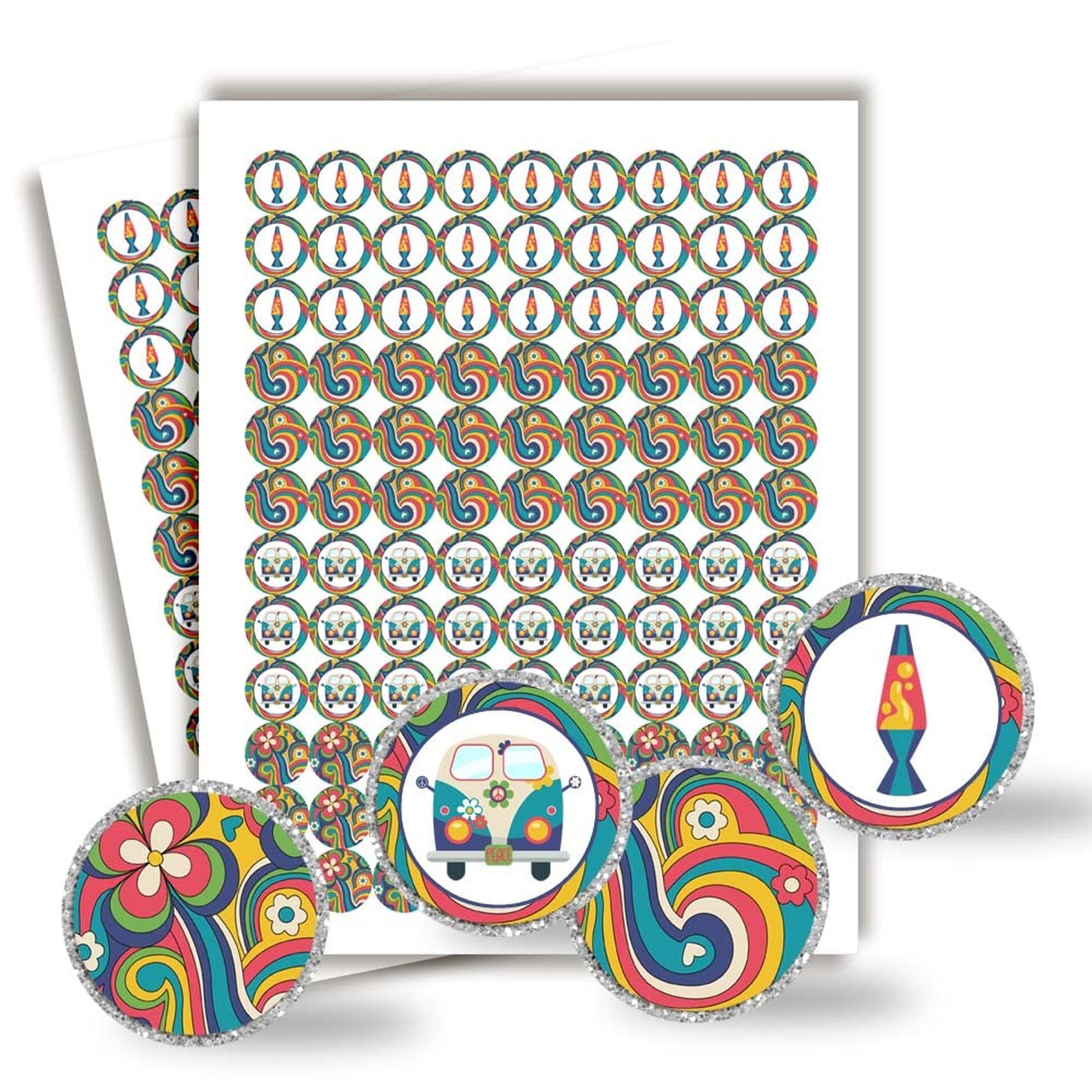 Groovy Birthday Party Kiss Sticker Labels - 300 Circle Stickers ...