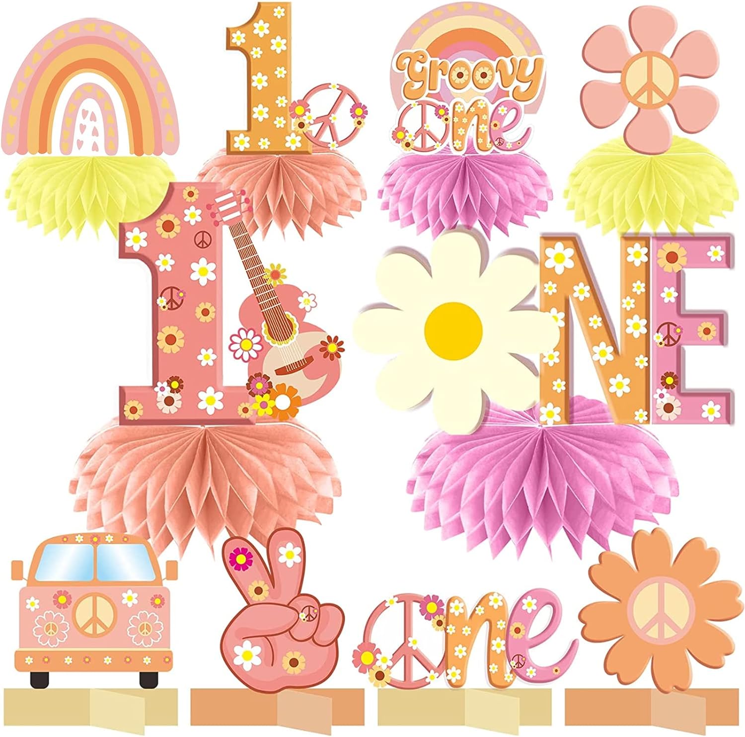 Groovy Boho 10Pcs 1st Birthday Decorations Honeycomb Centerpieces for ...