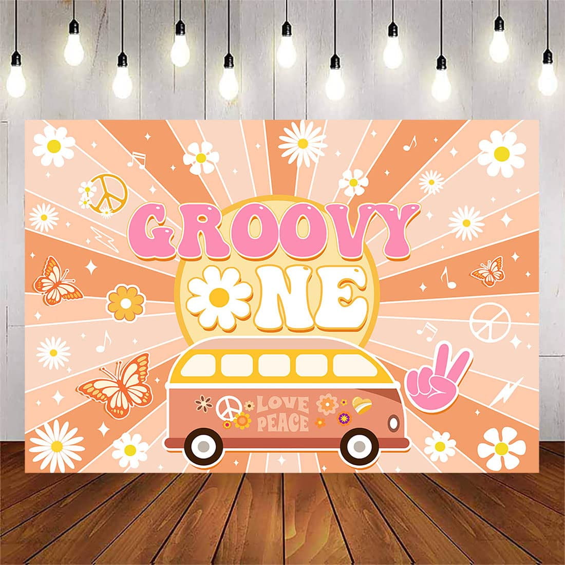 Groovy CM31 One Backdrop Hippie 1st Birthday Decorations for Girl Pink ...