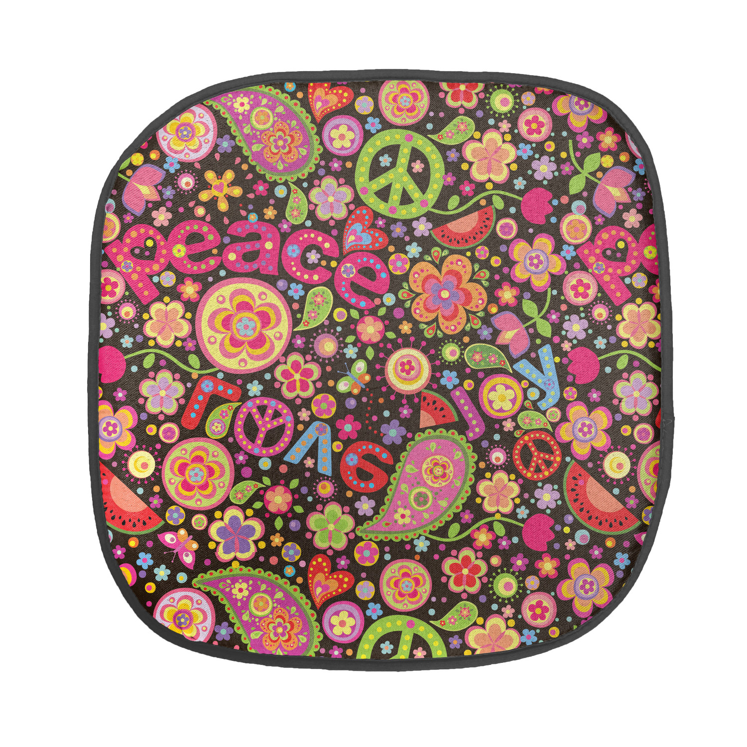 Groovy Chair Seating Cushion, Hippie Colorful Paisley Leaves Music Keys ...
