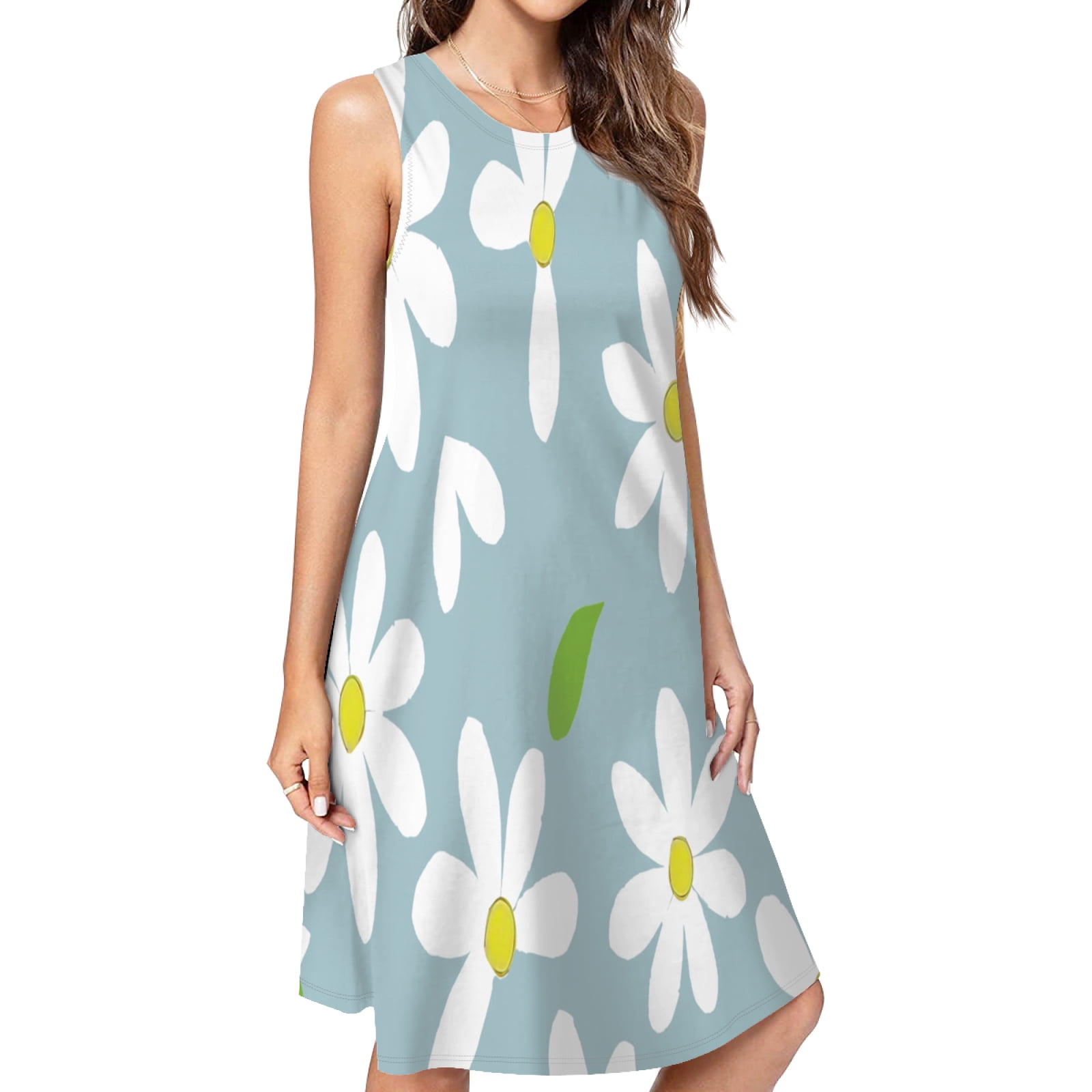 Groovy Daisy Flower Casual Sleeveless Loose Sundress Dress For Women ...